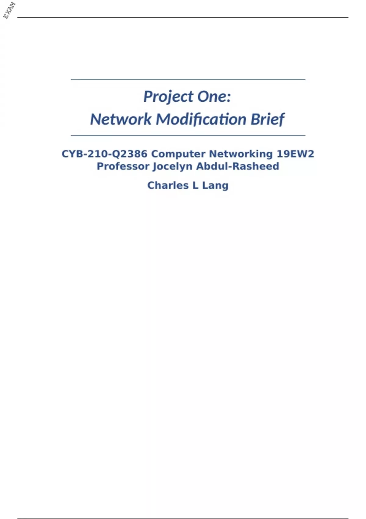 Summary CYB-210 Project One Computer Network Modification - CYB-210 - Stuvia US