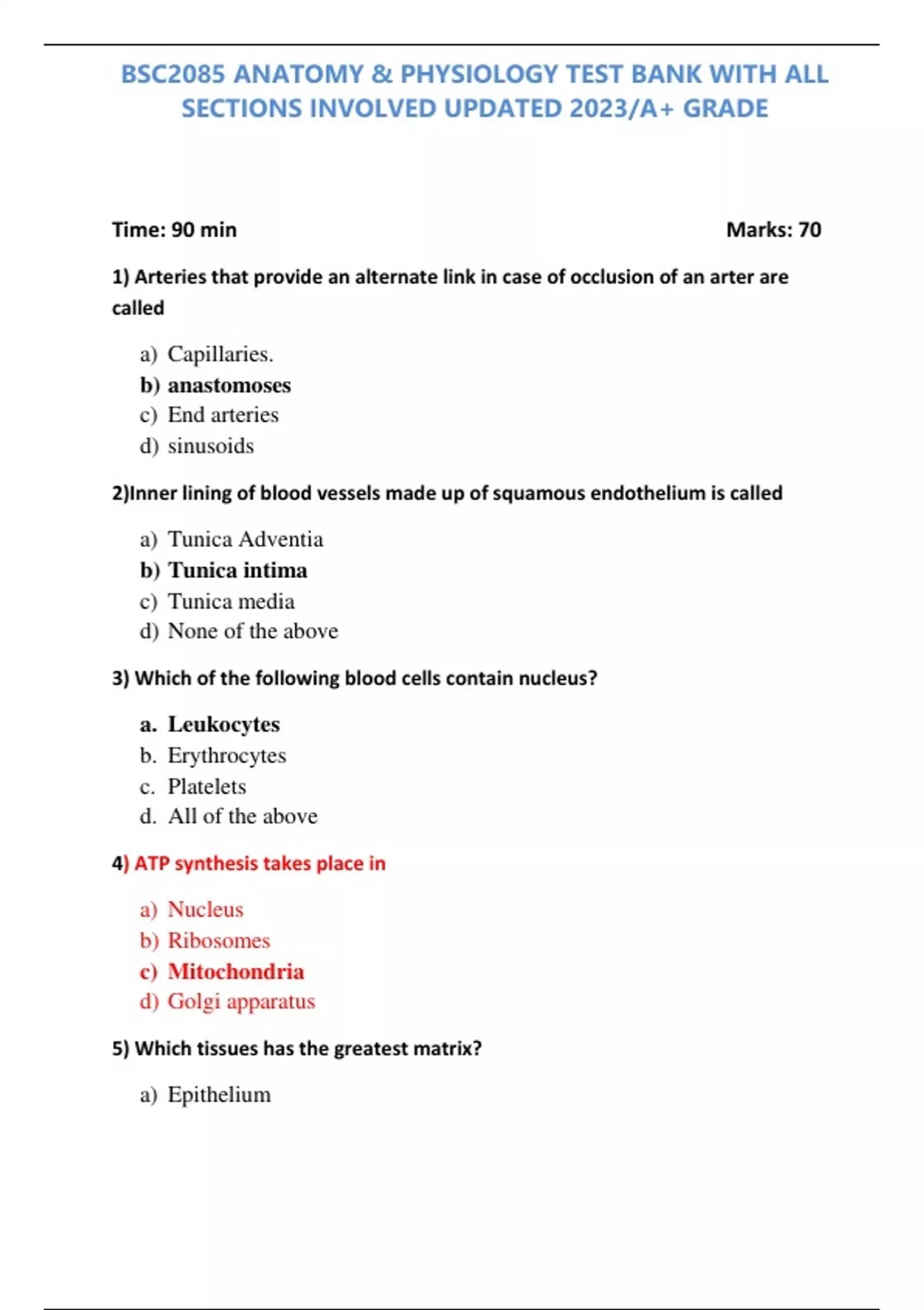 BSC2085 ANATOMY & PHYSIOLOGY TEST BANK WITH ALL SECTIONS INVOLVED ...