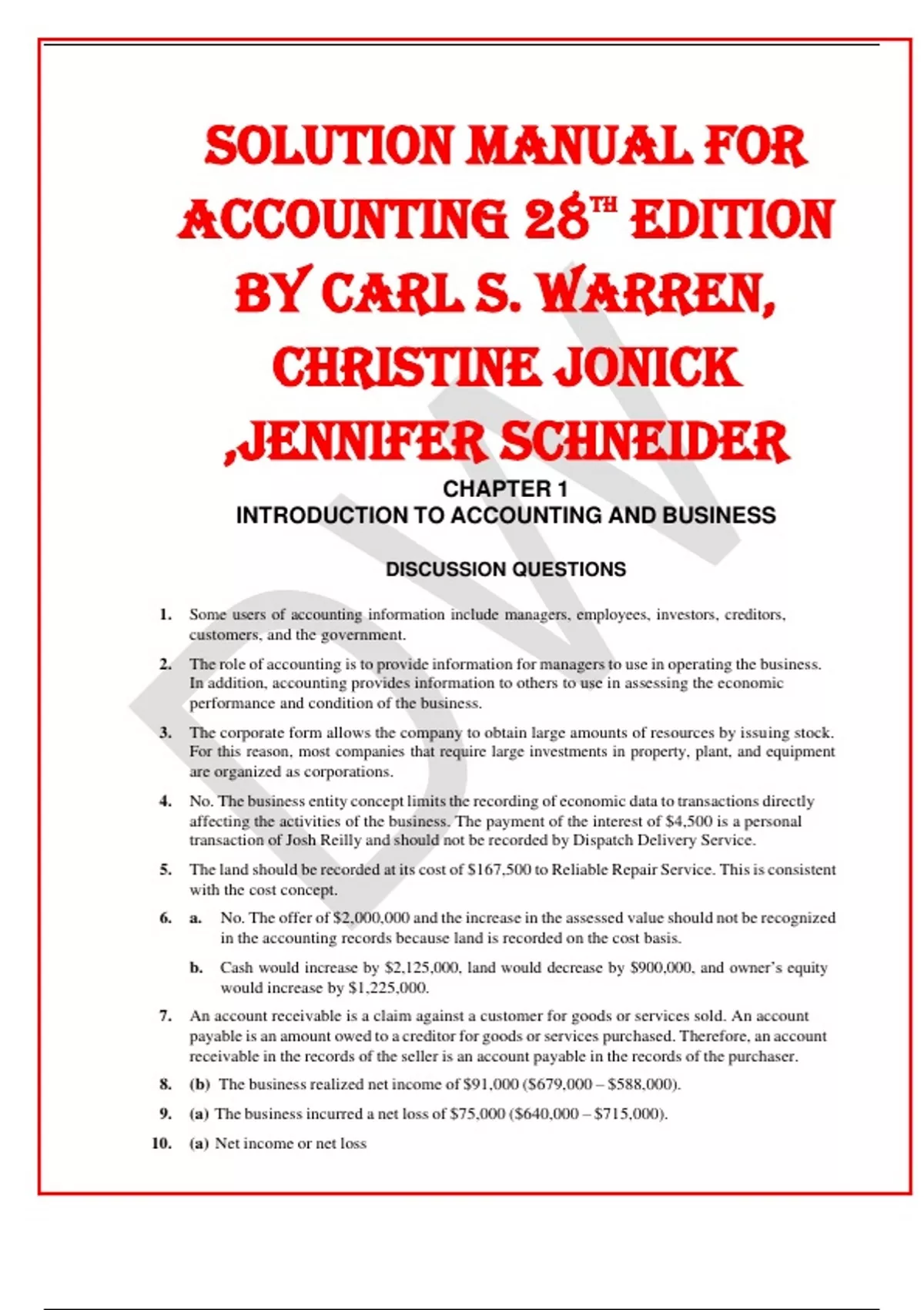 SOLUTION MANUAL FOR ACCOUNTING 28TH EDITION BY CARL S. WARREN ...