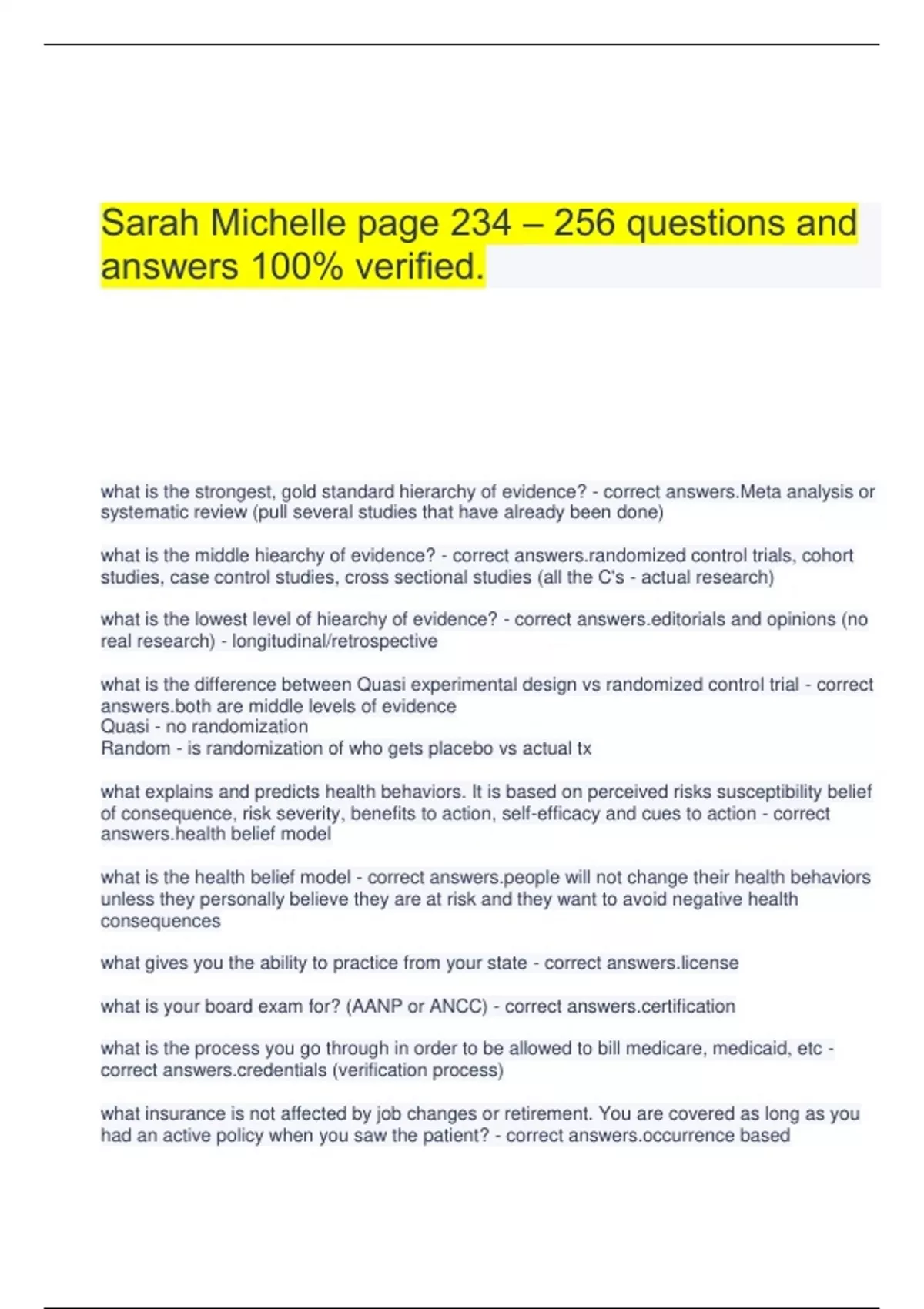Sarah Michelle page 234 – 256 questions and answers 100% verified ...