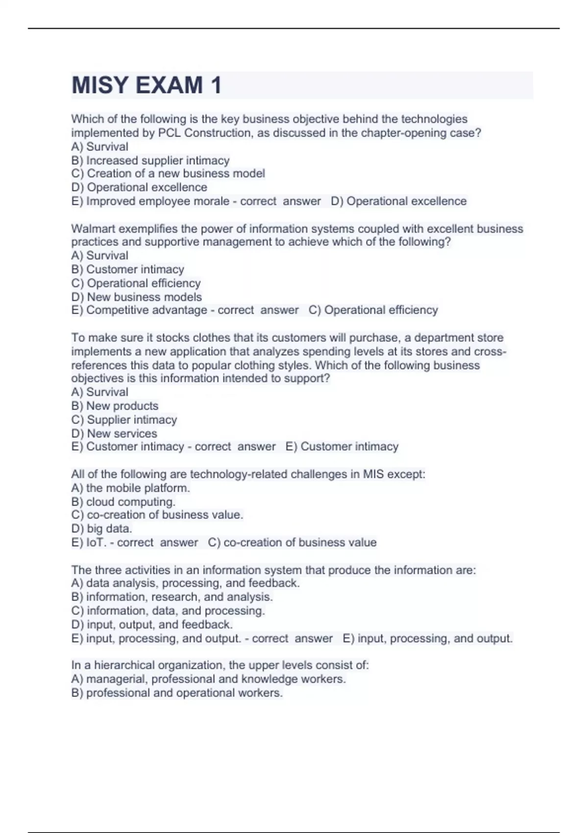 MISY EXAM 1 Question and answers 100% correct 2023/2024 - MISY - Stuvia US
