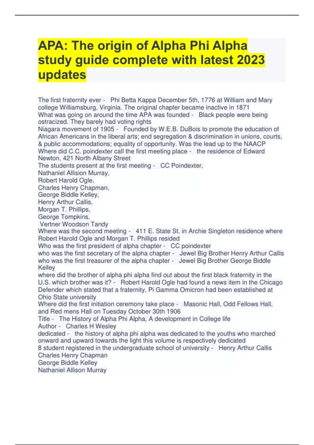 Alpha Phi Alpha study guide exam questions with answers verified 100% ...