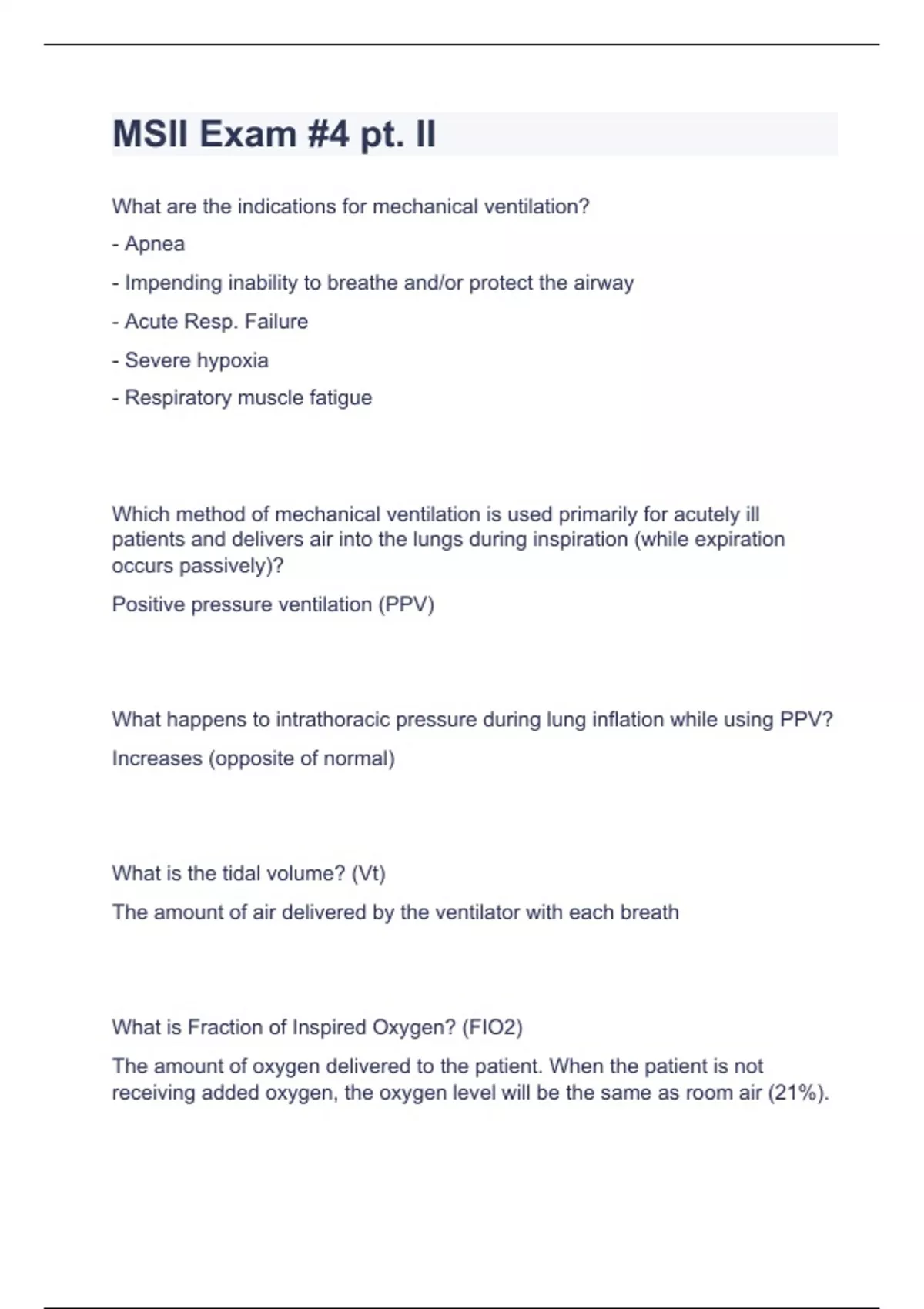 MSII Exam Question and answers 100% correct 2023/2024 - MSII - Stuvia US
