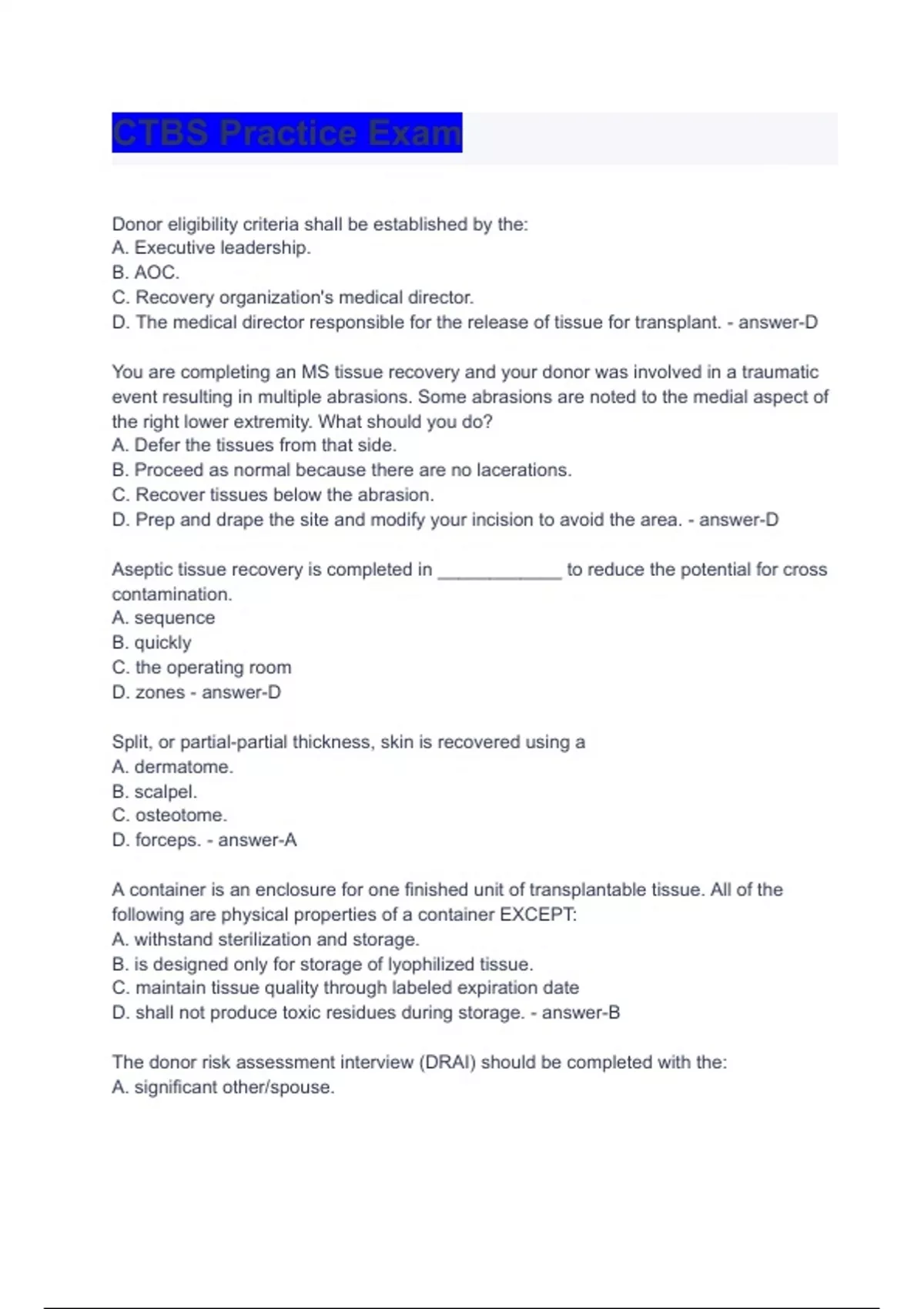 CTBS Practice Exam Questions With 100% Correct Answers 2024 - CTBS ...