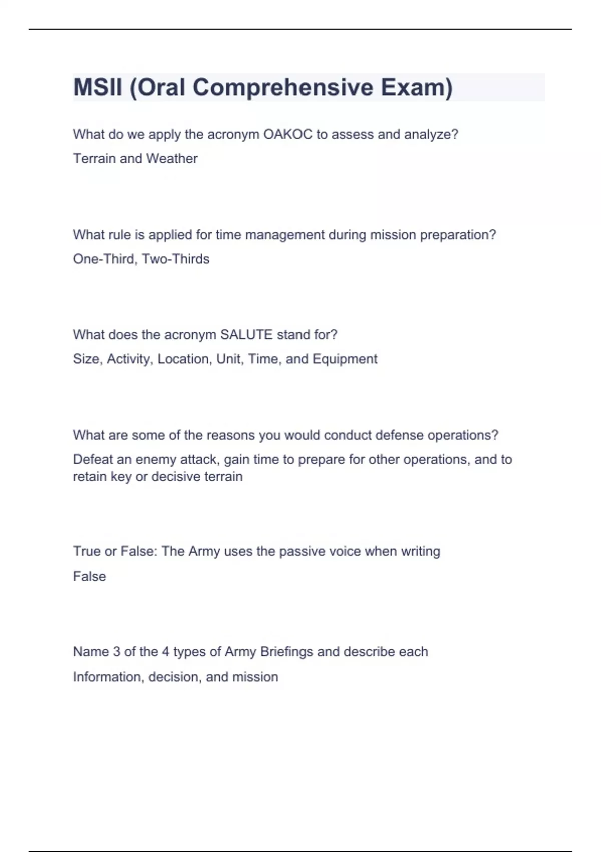 MSII Question and answers correctly solved 2023/2024 - MSII - Stuvia US