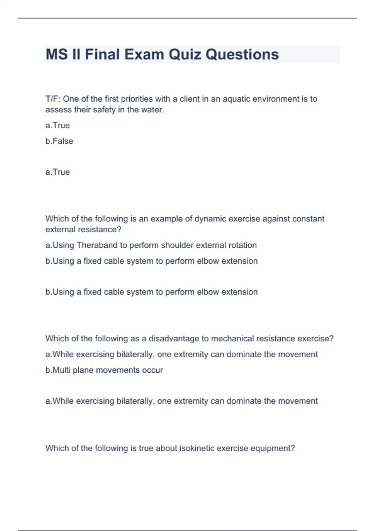 MS II Final Exam Quiz Questions and answers 100% correct 2023/2024 ...
