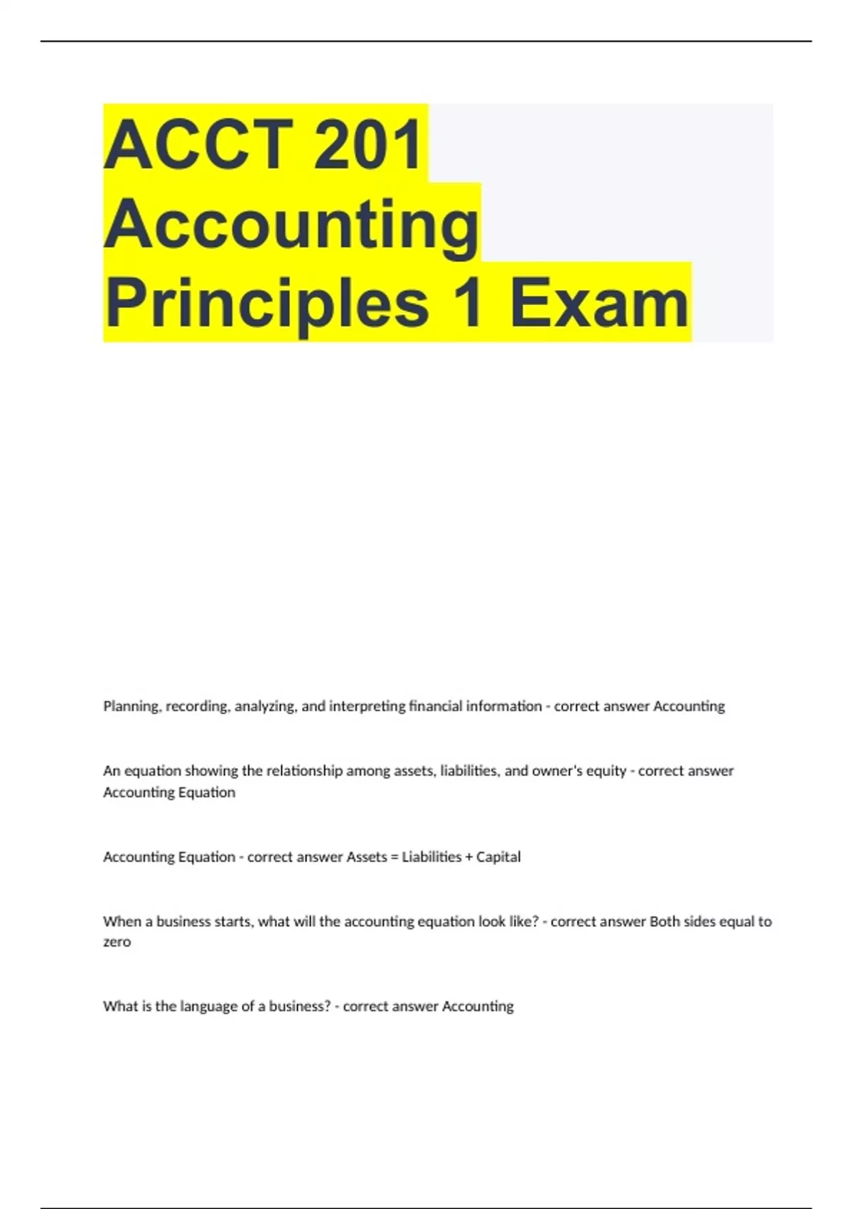 ACCT 201 Accounting Principles 1 Exam - ACCT - Stuvia US