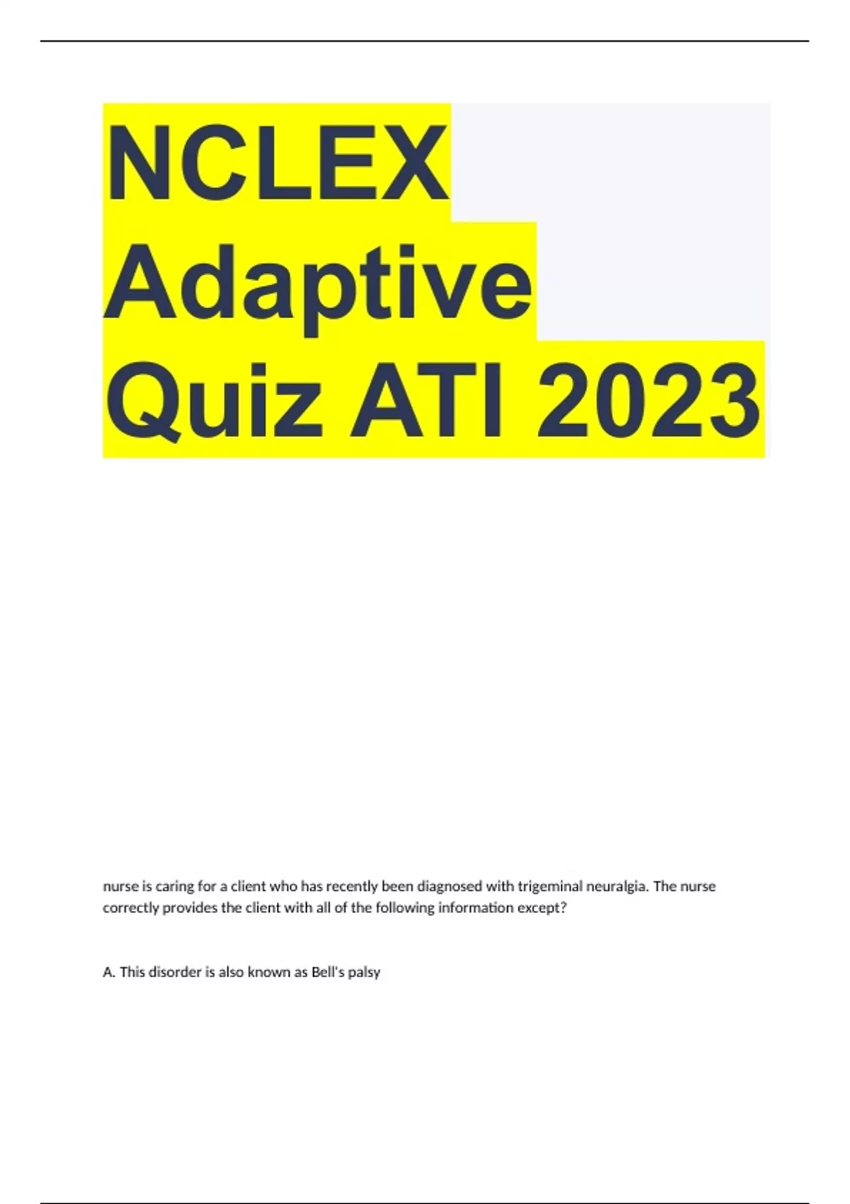 NCLEX Adaptive Quiz ATI 2023 - ATI - Stuvia US