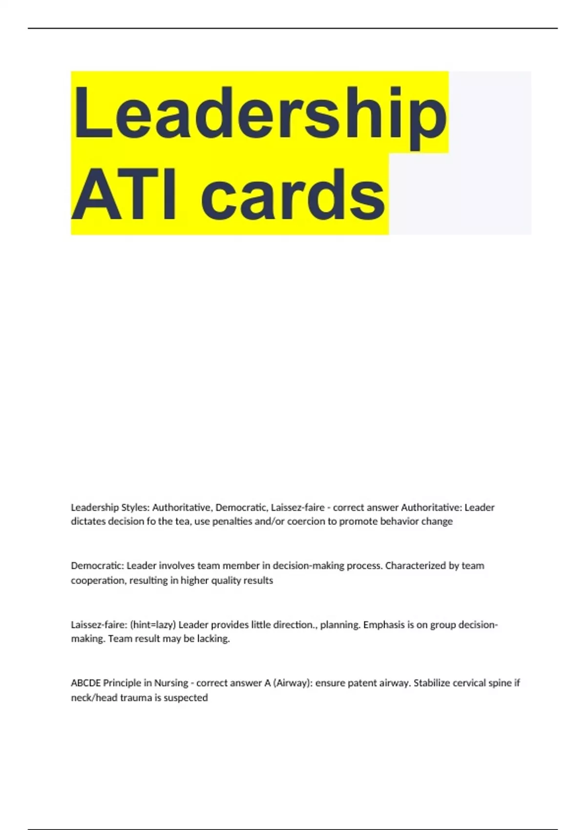 Leadership ATI cards - ATI - Stuvia US