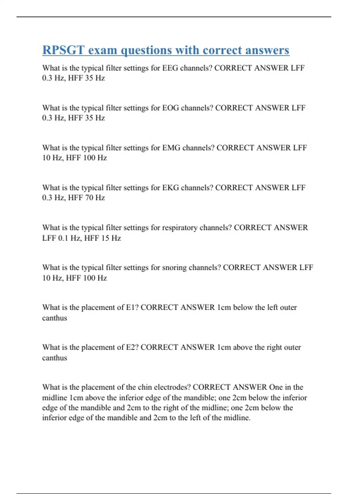 RPSGT exam questions with correct answers - Rpsgt - Stuvia US