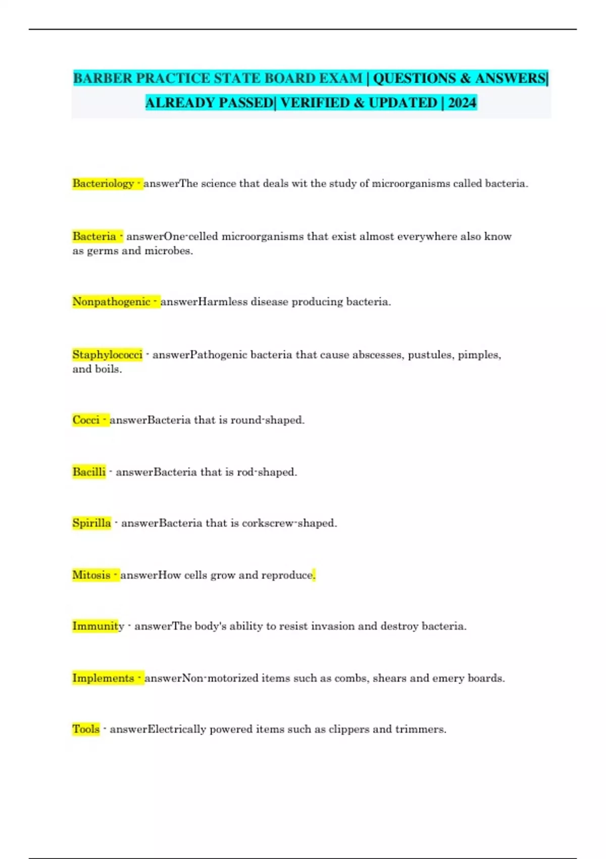 BARBER PRACTICE STATE BOARD EXAM | QUESTIONS & ANSWERS| ALREADY PASSED| VERIFIED & UPDATED ...