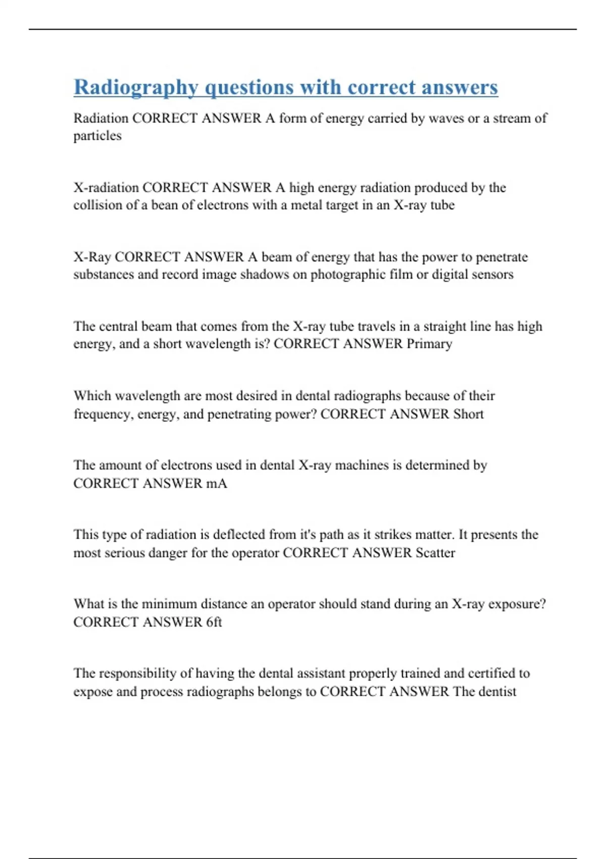 Radiography questions with correct answers - Radiography - Stuvia US