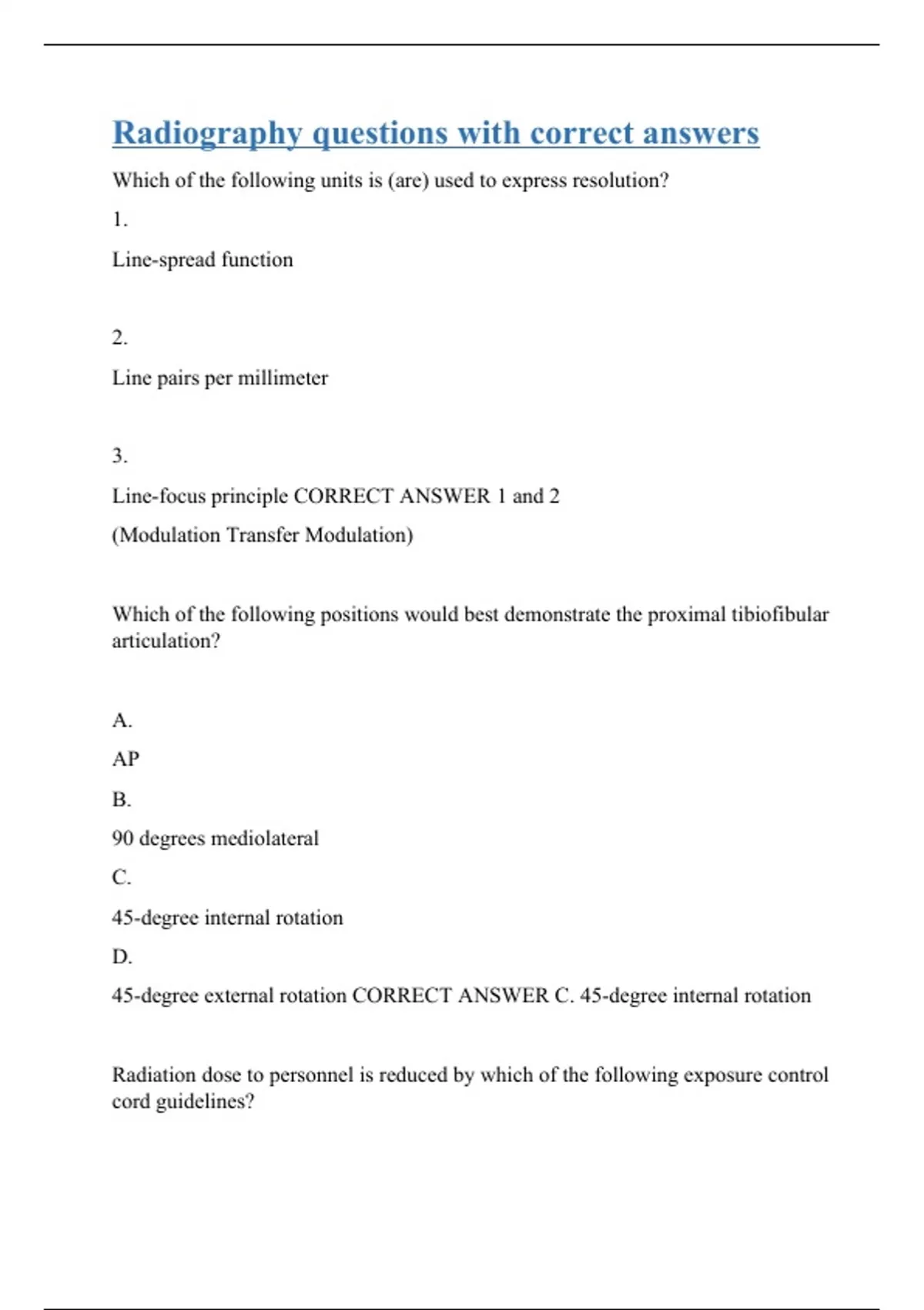Radiography questions with correct answers - Radiography - Stuvia UK