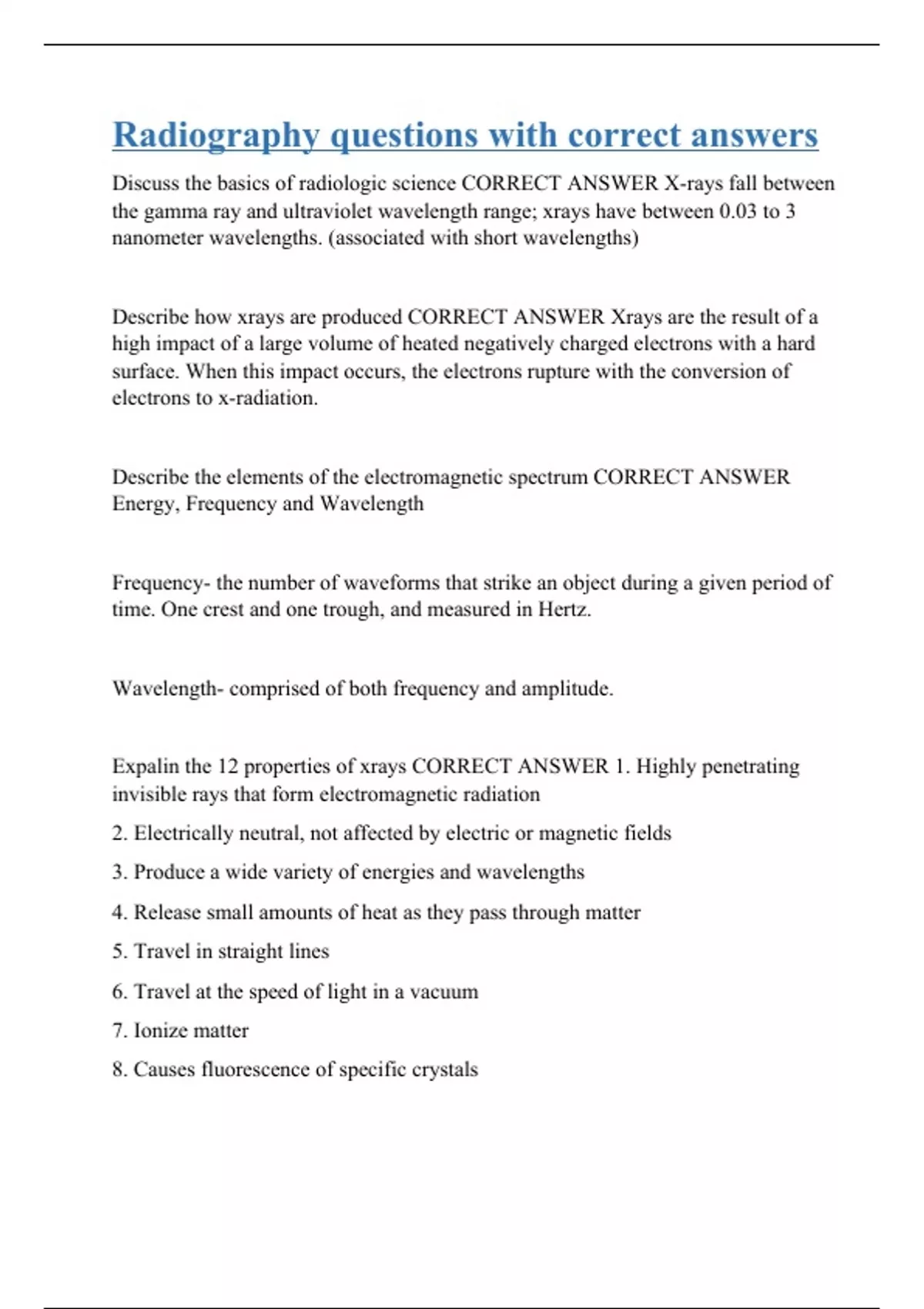 Radiography questions with correct answers - Radiography - Stuvia US