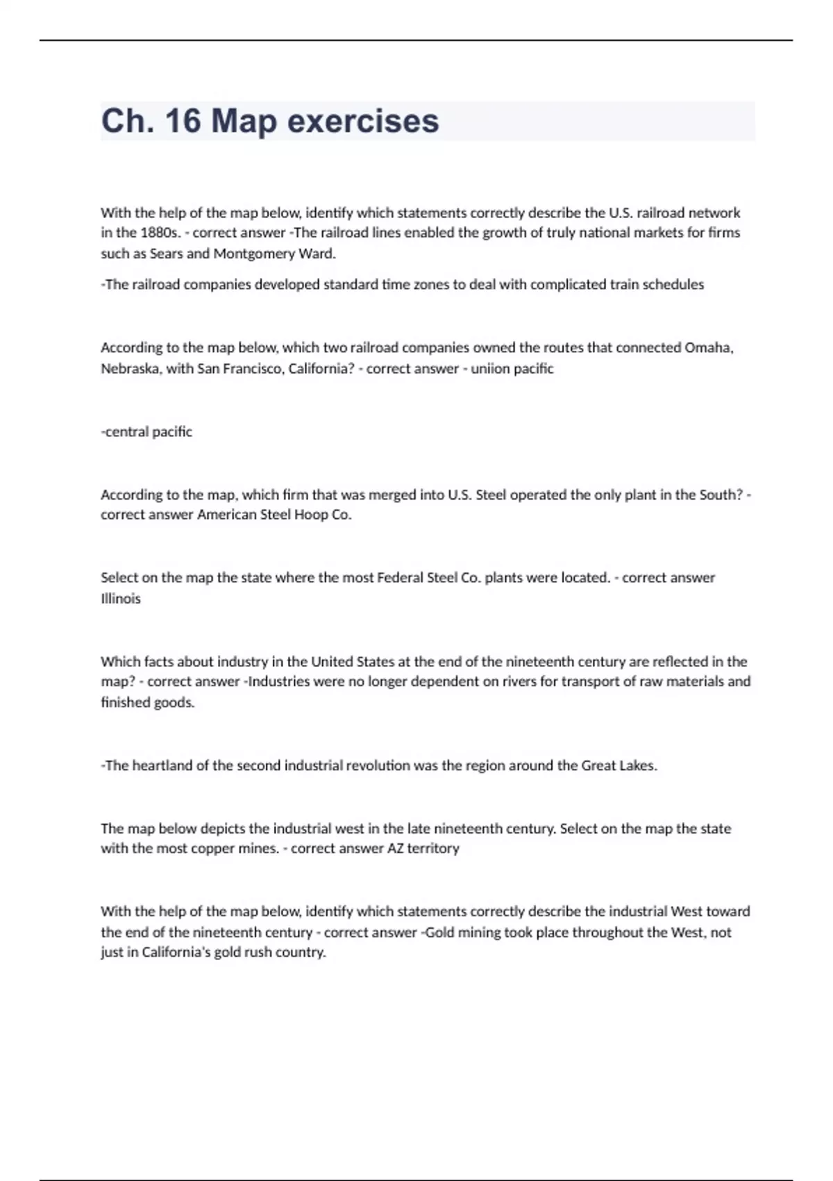 Ch. 16 Map exercises 2023/2024 verified to pass 2023/2024 - Nebraska - Stuvia US