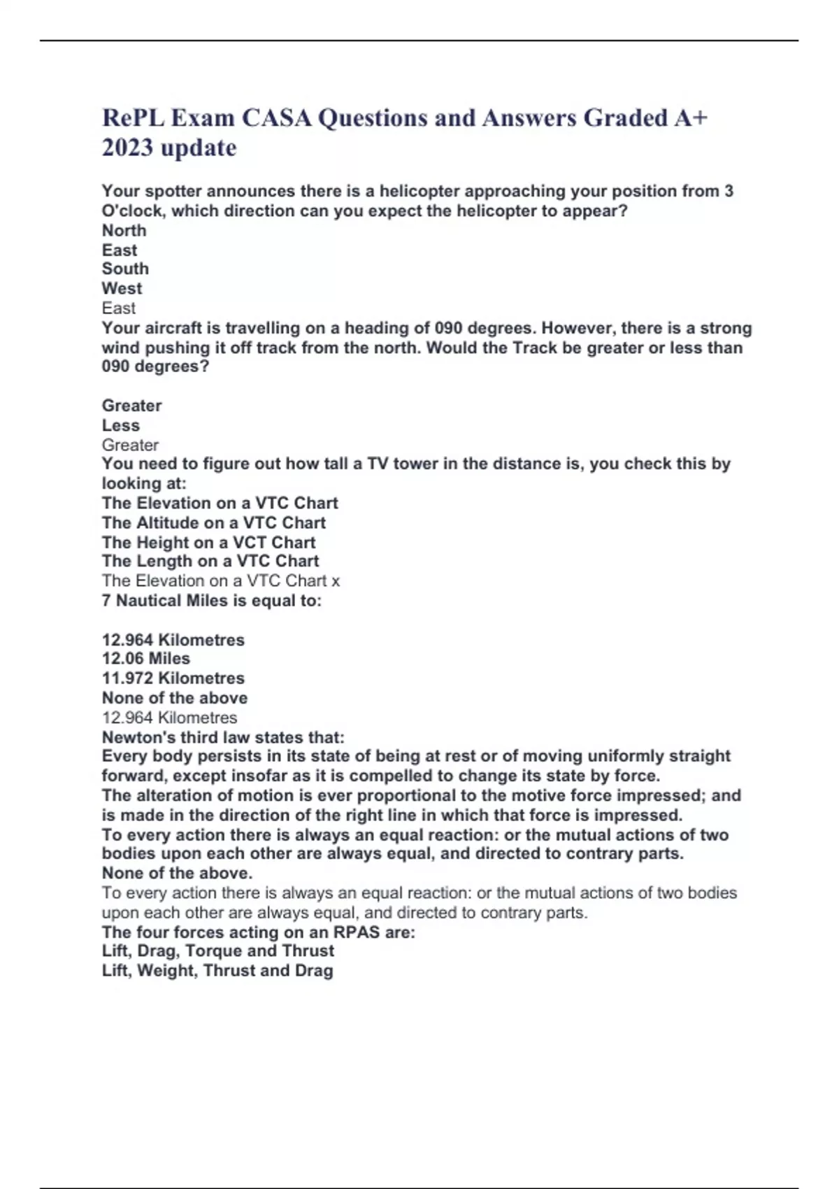 RePL Exam CASA Questions and Answers Graded A+ 2023 update - RePL CASA ...