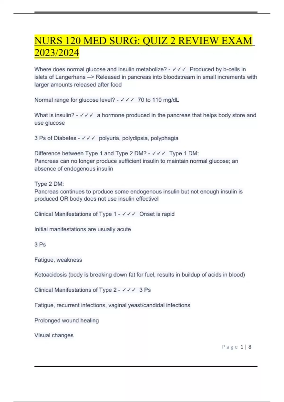 NURS 120 MED SURG QUIZ 2 REVIEW EXAM - EXIT HESI - Stuvia US