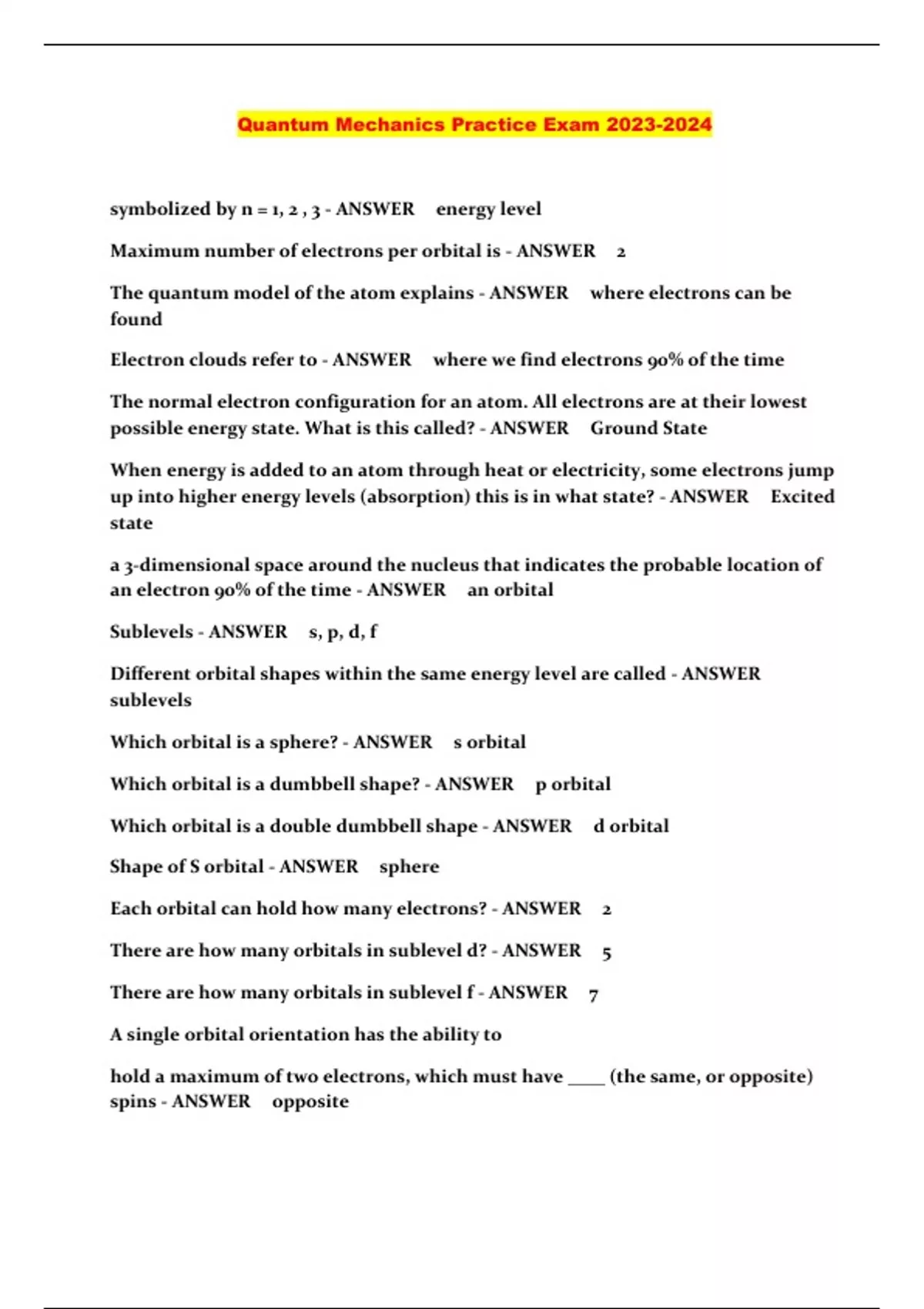Quantum Mechanics Practice Exam - Quantum Mechanics - Stuvia US