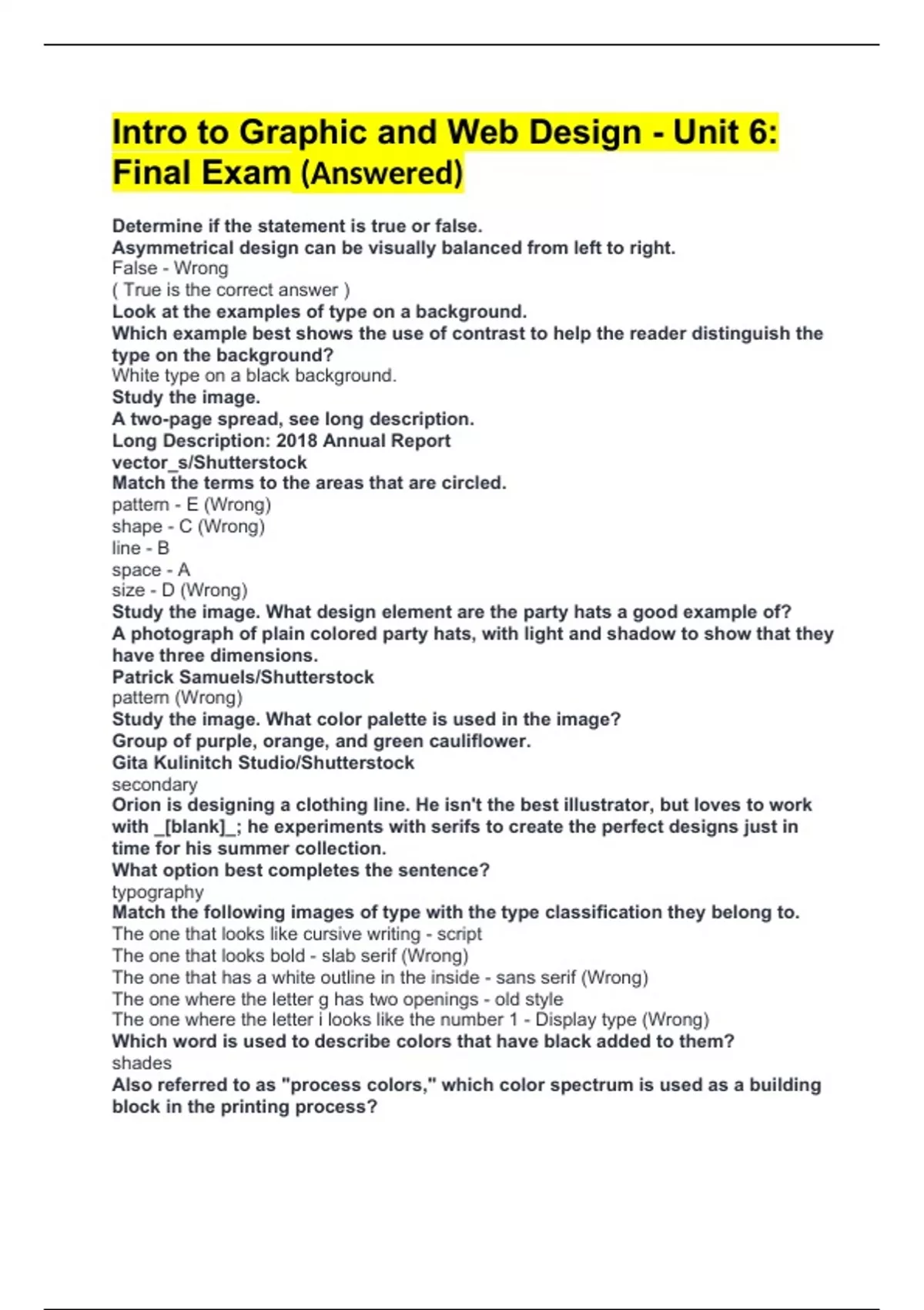 Intro to Graphic and Web Design - Unit 6: Final Exam (Answered) - Intro ...