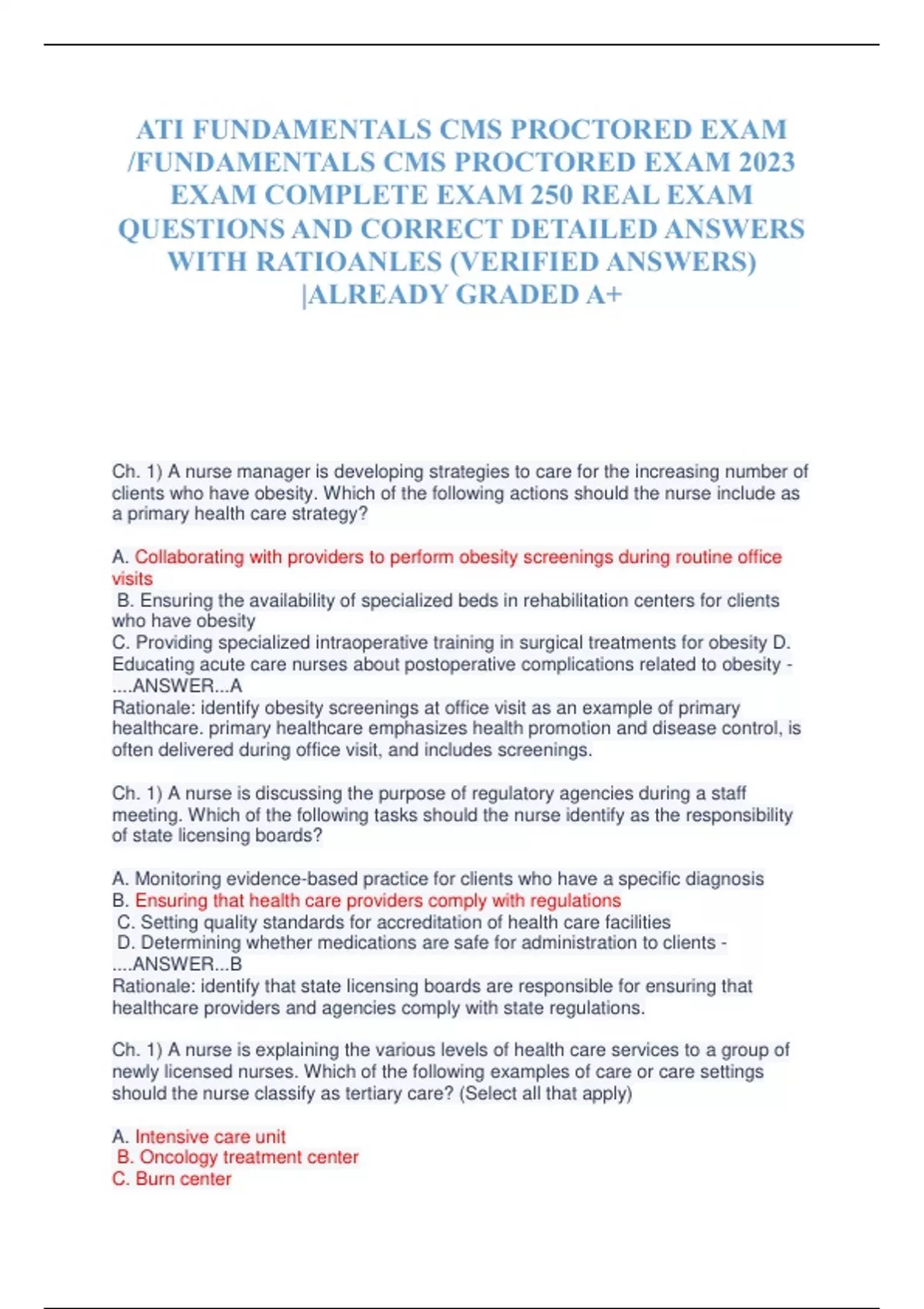 ATI FUNDAMENTALS CMS PROCTORED EXAM /FUNDAMENTALS CMS PROCTORED EXAM ...