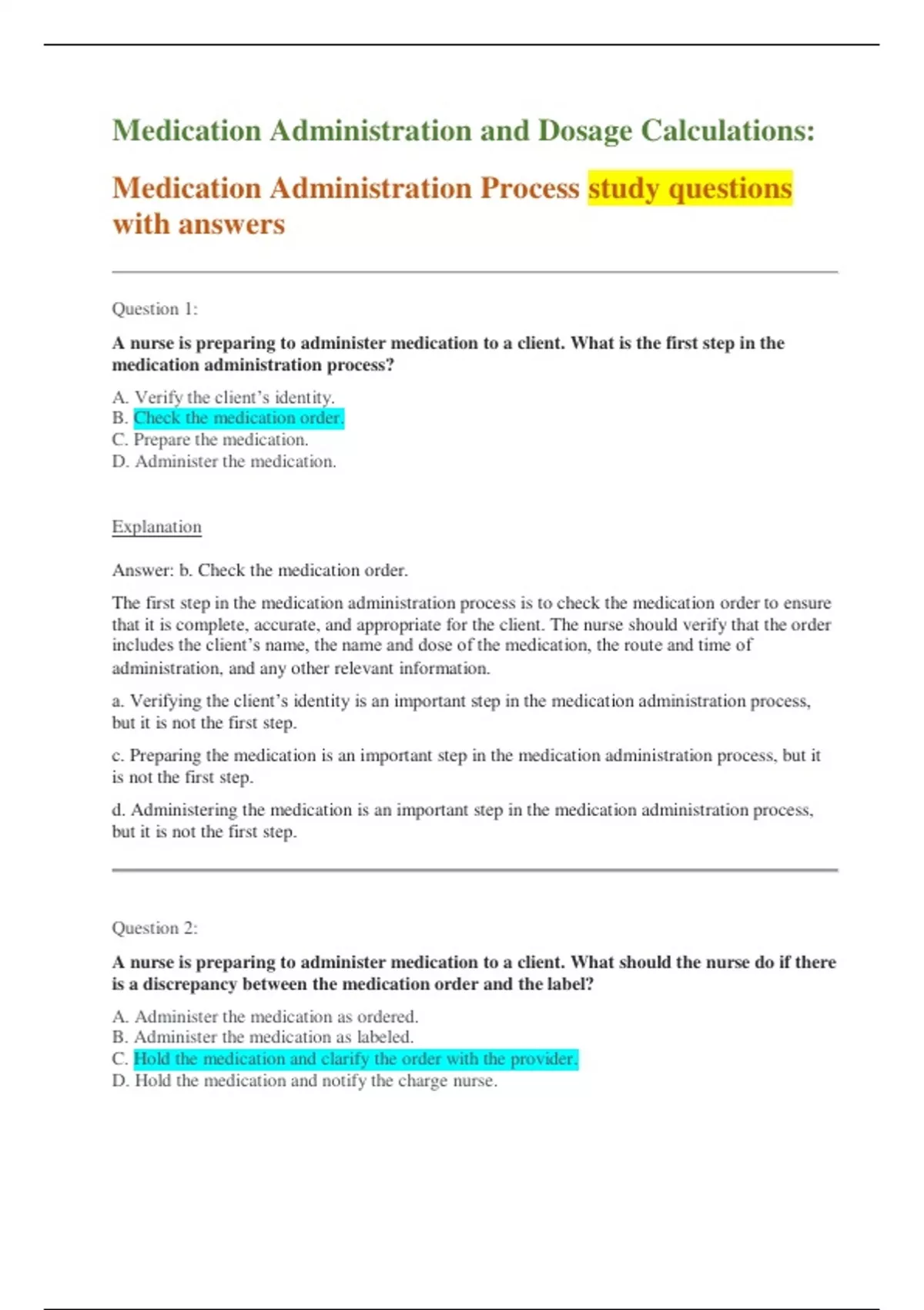 Medication Administration and Dosage Calculations: Medication ...