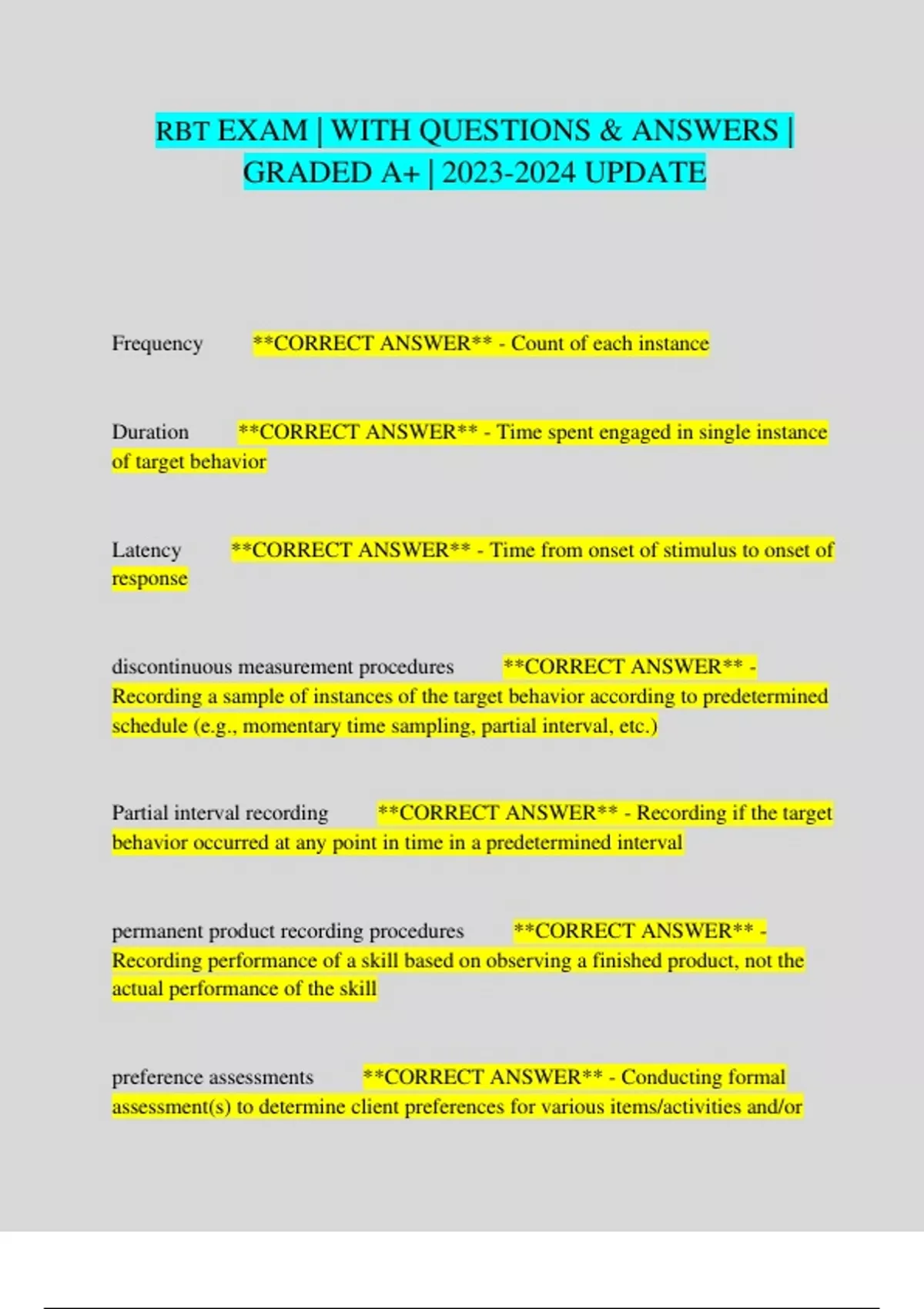 RBT EXAM | WITH QUESTIONS & ANSWERS | GRADED A+ | UPDATE - RBT - Stuvia US