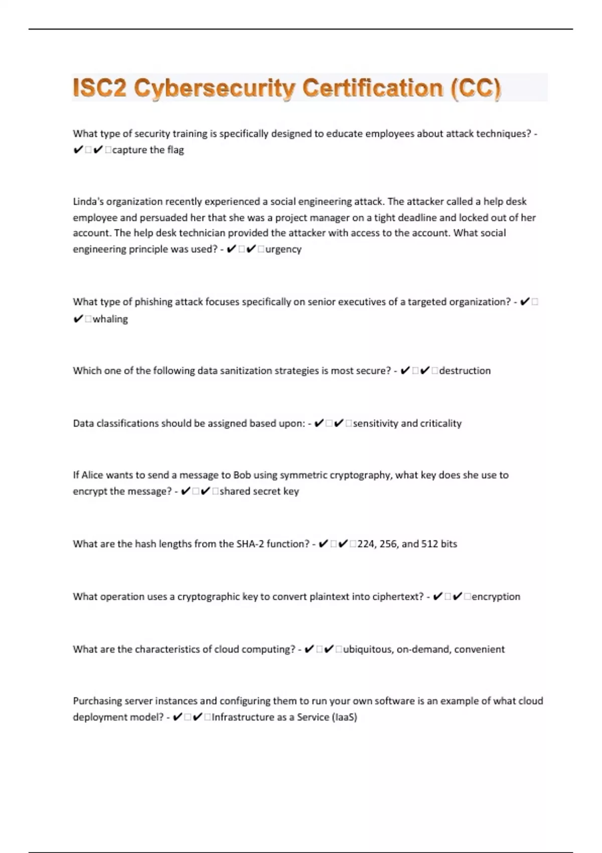 ISC2 Cybersecurity Certification (CC) 63 Questions with 100% Correct ...