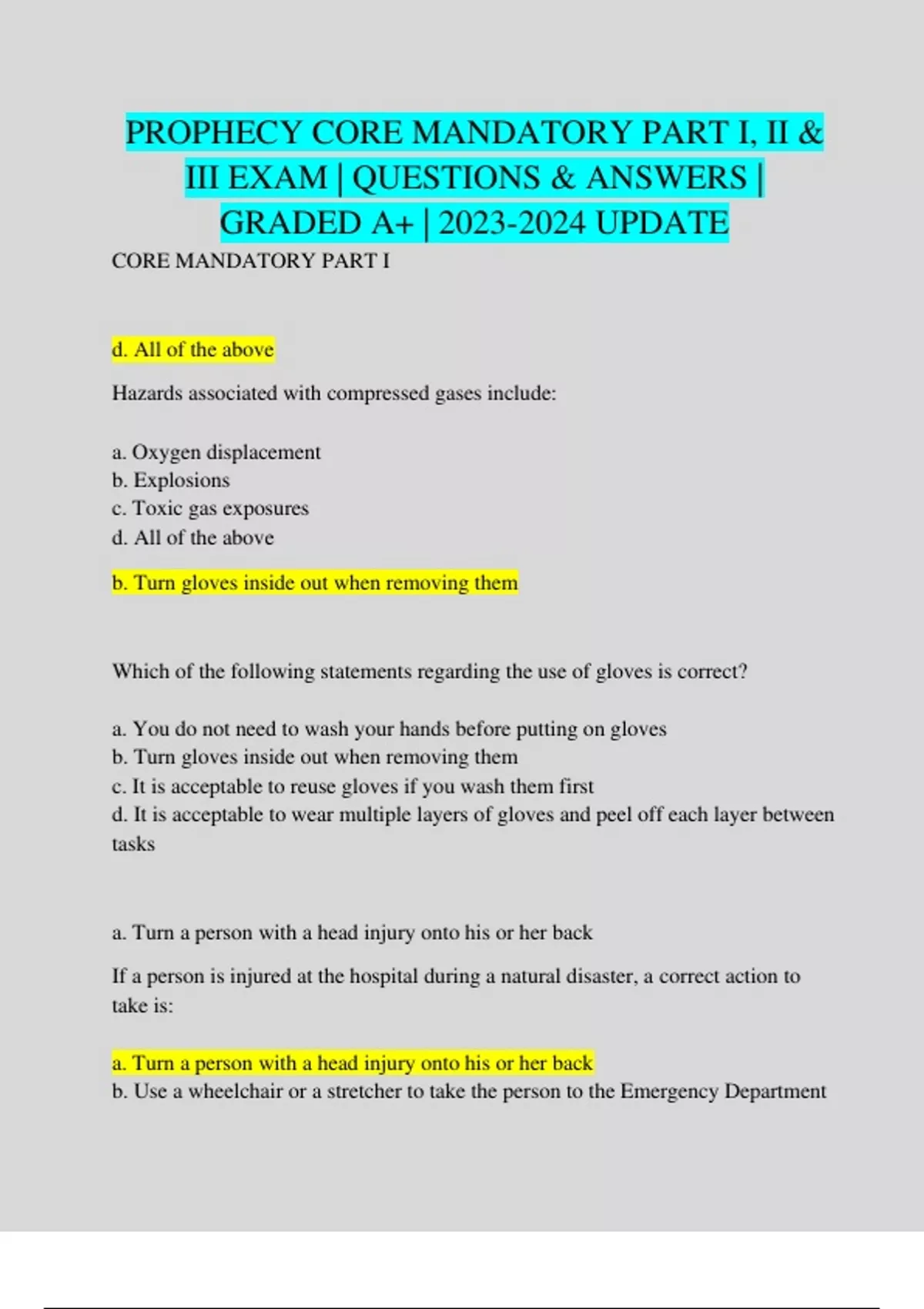 PROPHECY CORE MANDATORY PART I, II & III EXAM | QUESTIONS & ANSWERS ...