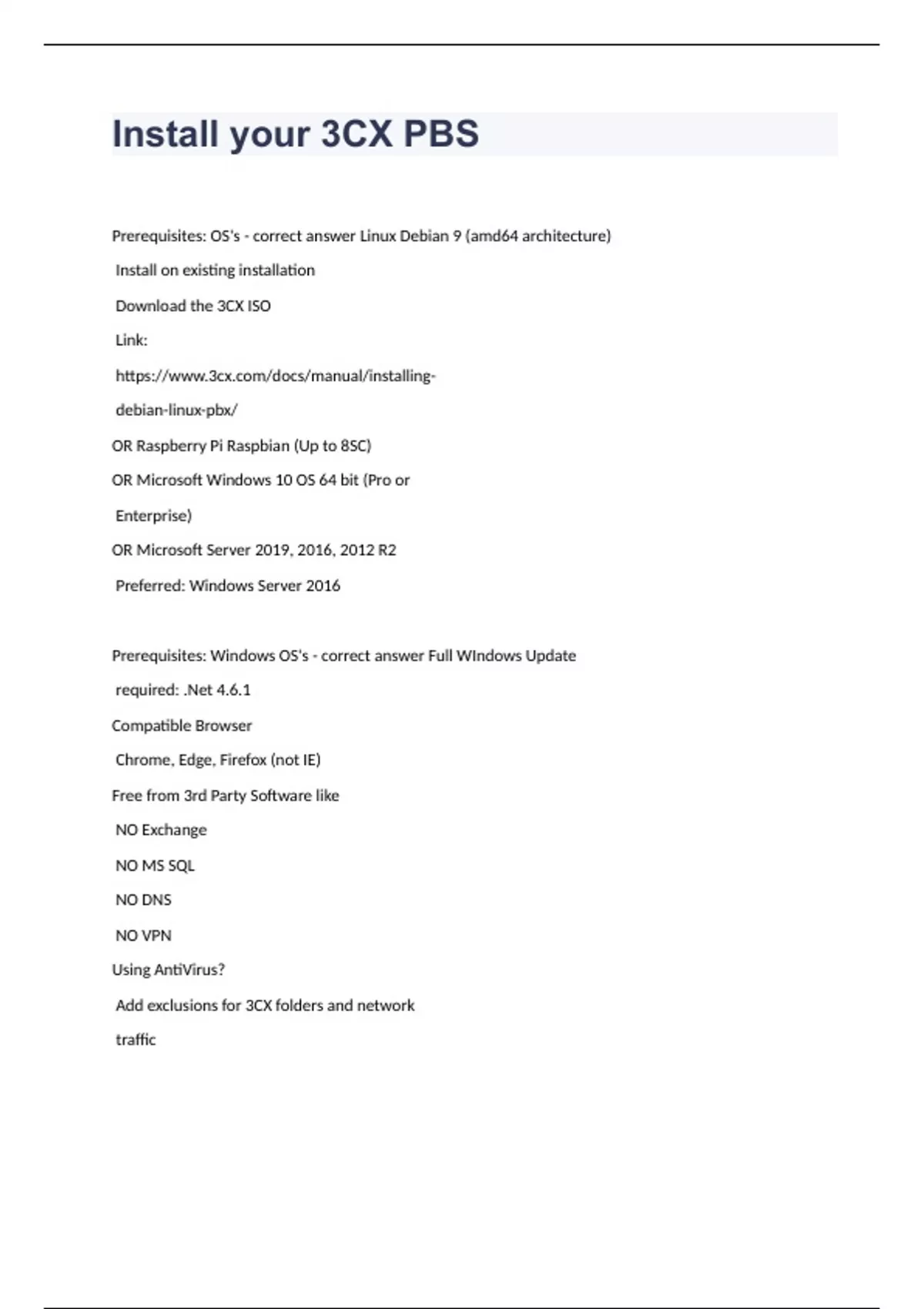 Install your 3CX PBS question and answers 2023/2024 - 3cx - Stuvia US