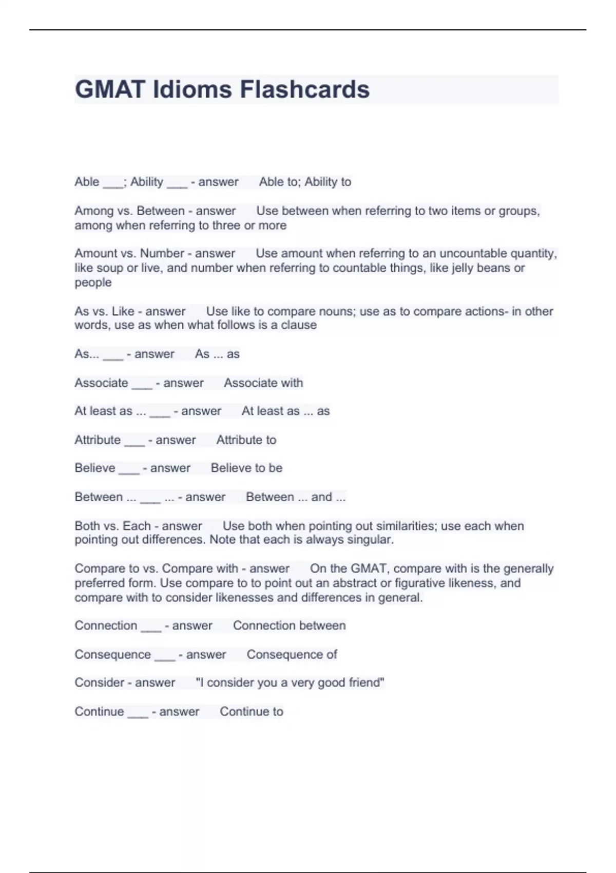 GMAT Idioms Flashcards Questions and Answers 100% correct 2023 - GMAT ...