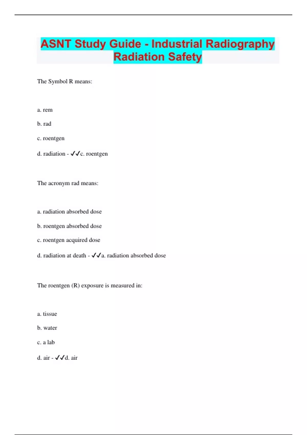 ASNT Study Guide - Industrial Radiography Radiation Safety | Questions ...