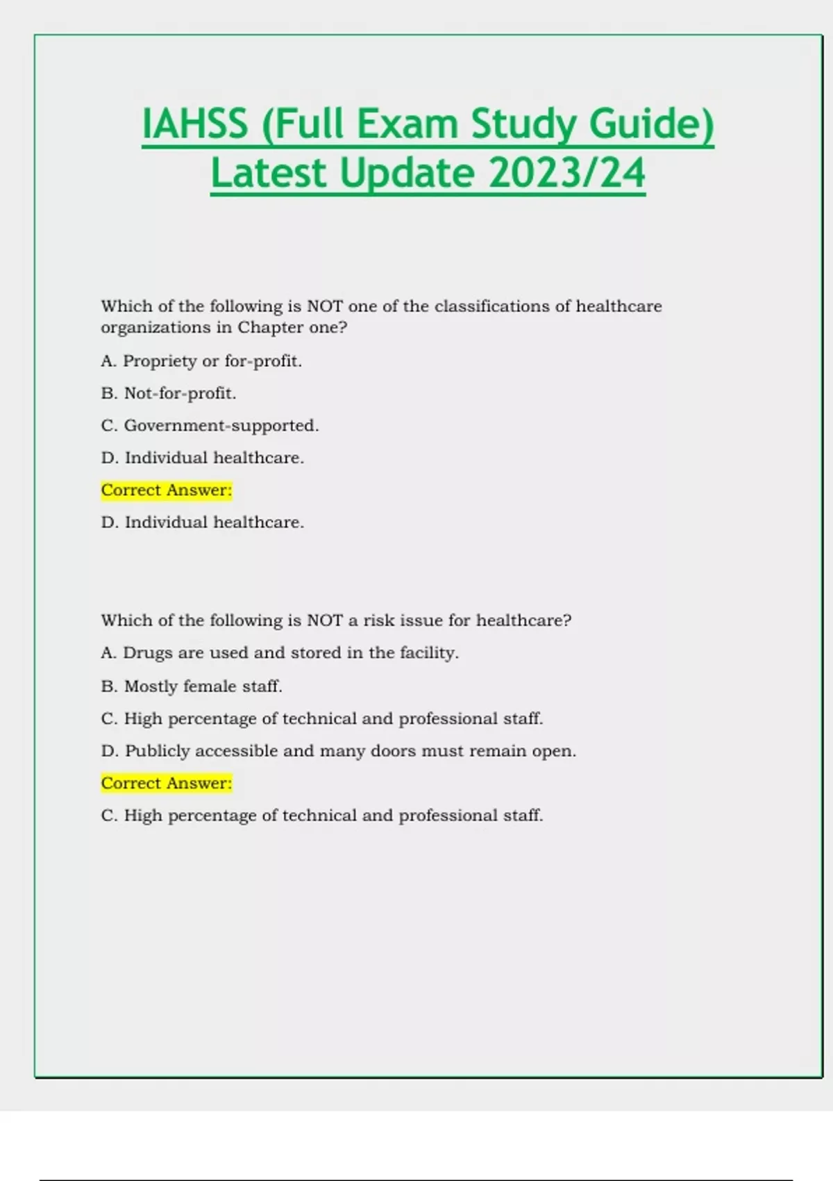 IAHSS (Full Exam Study Guide) Latest Update 2023/24 - IAHSS - Stuvia US