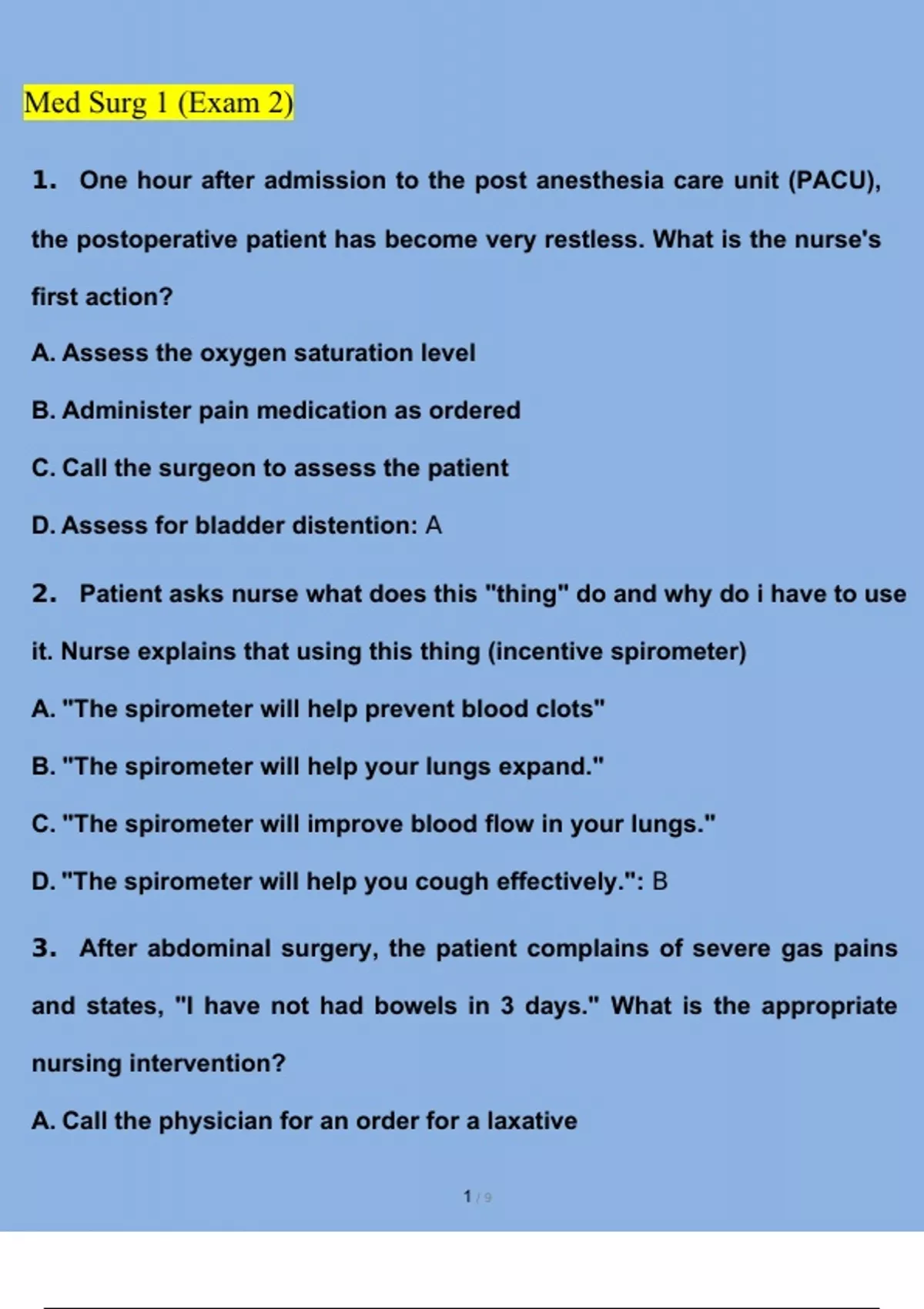 Med Surg 1 Exam 2 | Question and Answers Graded A+ | Latest - Med Surg ...