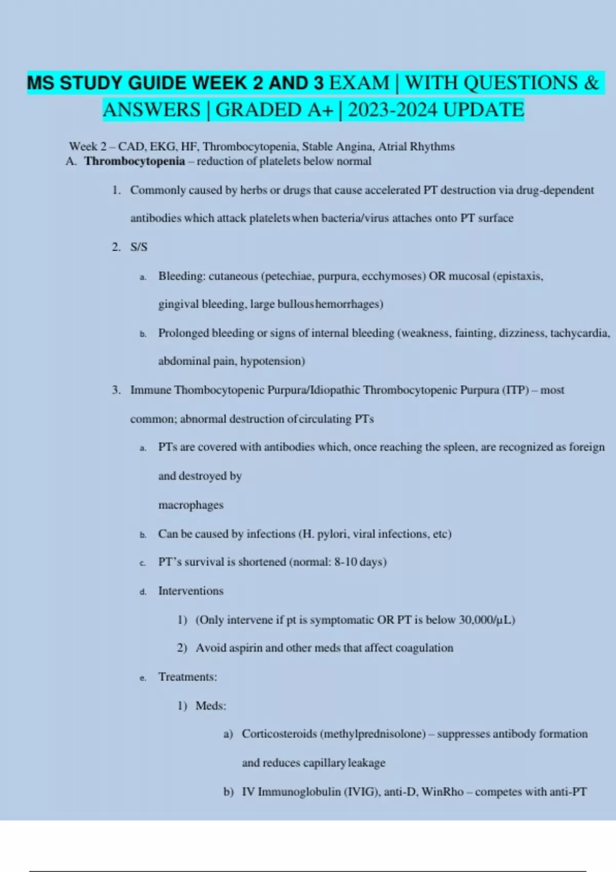 MS STUDY GUIDE WEEK 2 AND 3 EXAM | WITH QUESTIONS & ANSWERS | GRADED A+ | UPDATE - MS - Master ...