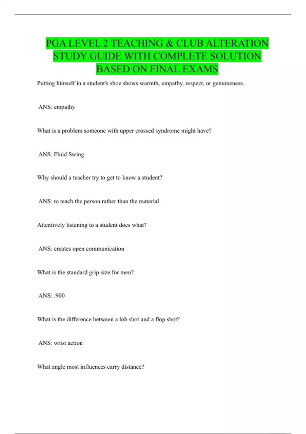 PGA LEVEL 2 TEACHING & CLUB ALTERATION STUDY GUIDE WITH COMPLETE ...