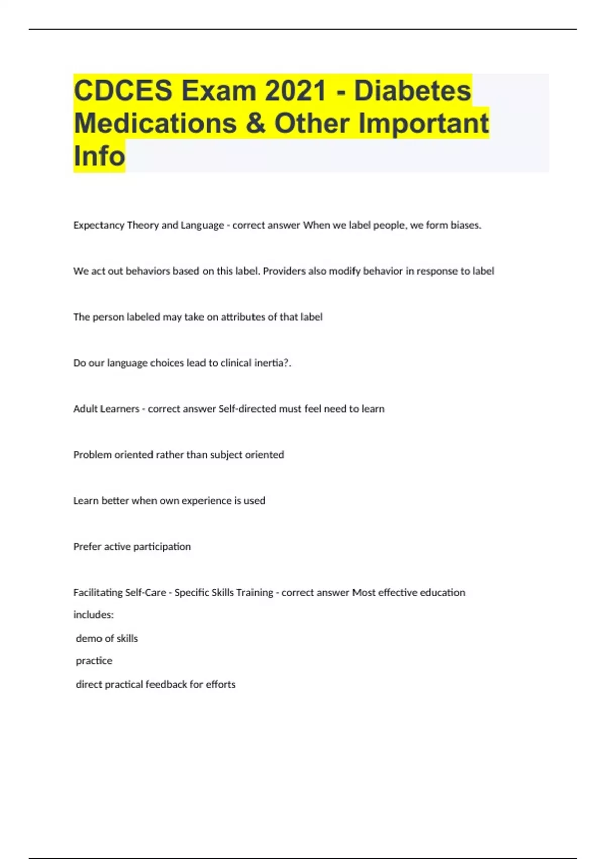 CDCES Exam 2021 - Diabetes Medications & Other Important Info - CDCES ...