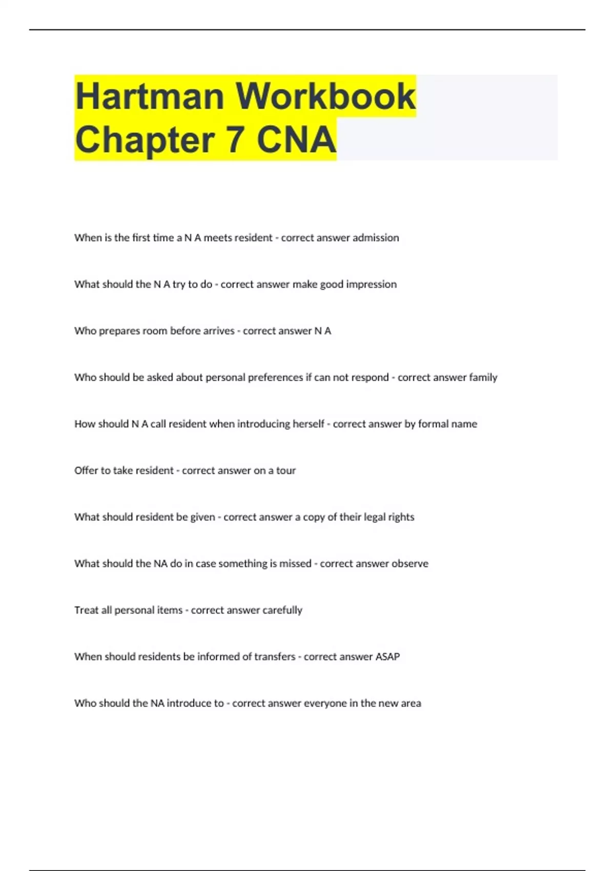 Hartman Workbook Chapter 7 CNA - Cna - Stuvia US