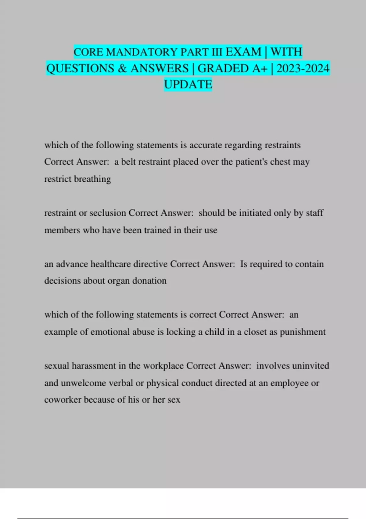 CORE MANDATORY PART III EXAM | WITH QUESTIONS & ANSWERS | GRADED A+ ...