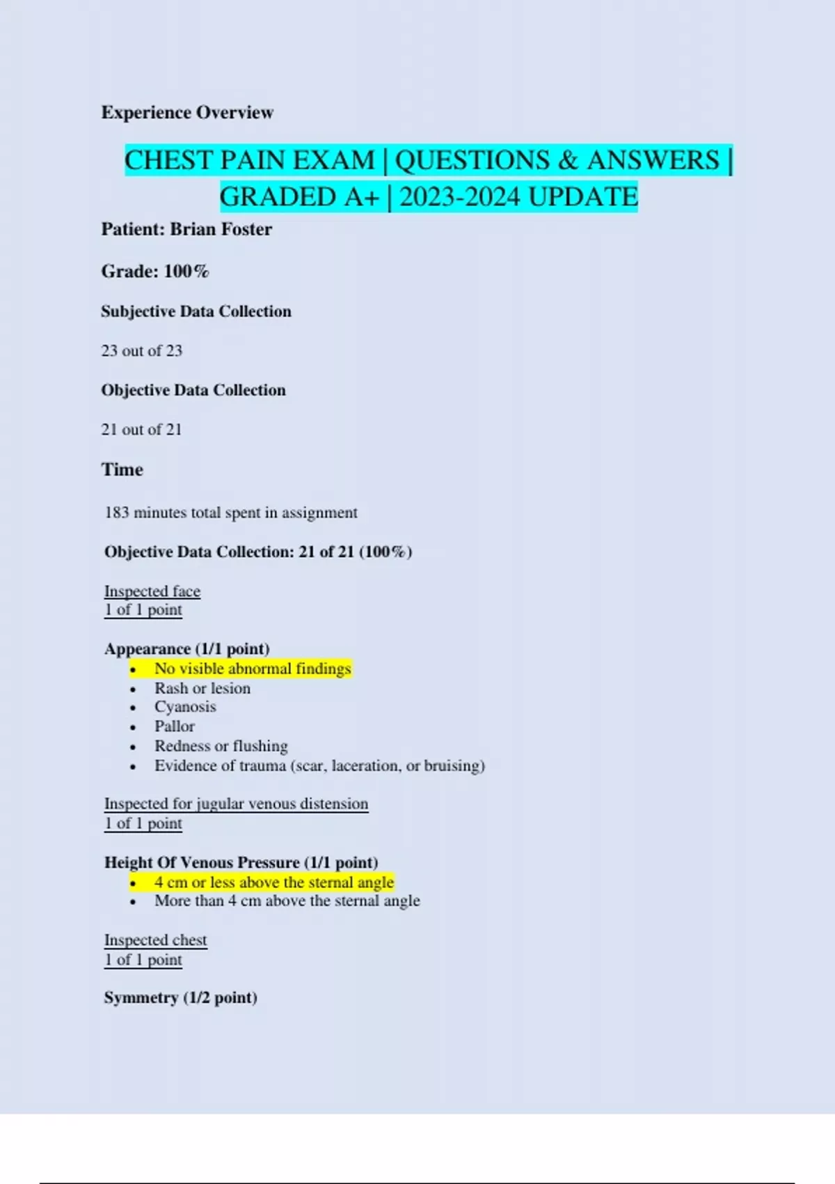 CHEST PAIN EXAM | QUESTIONS & ANSWERS | GRADED A+ | UPDATE - CHEST PAIN ...