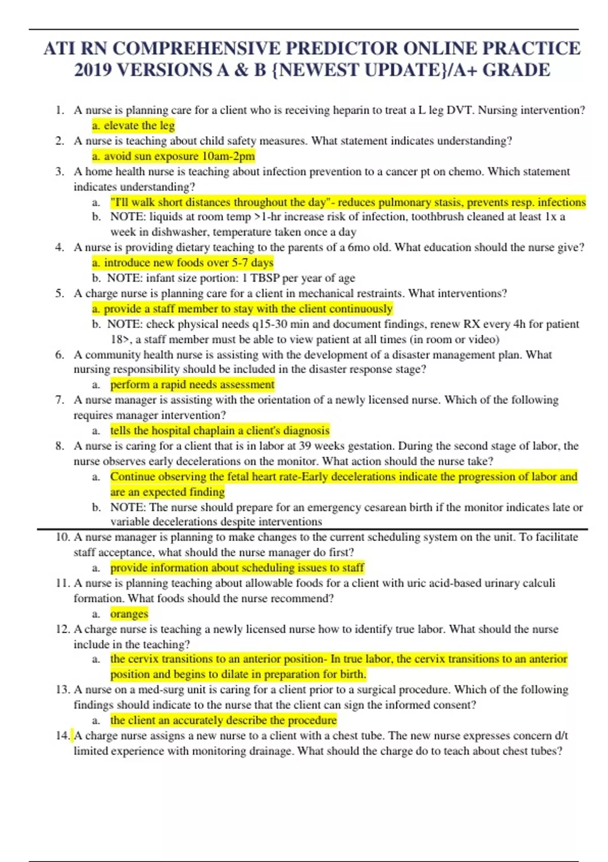 ATI RN COMPREHENSIVE PREDICTOR ONLINE PRACTICE VERSIONS A & B {NEWEST ...