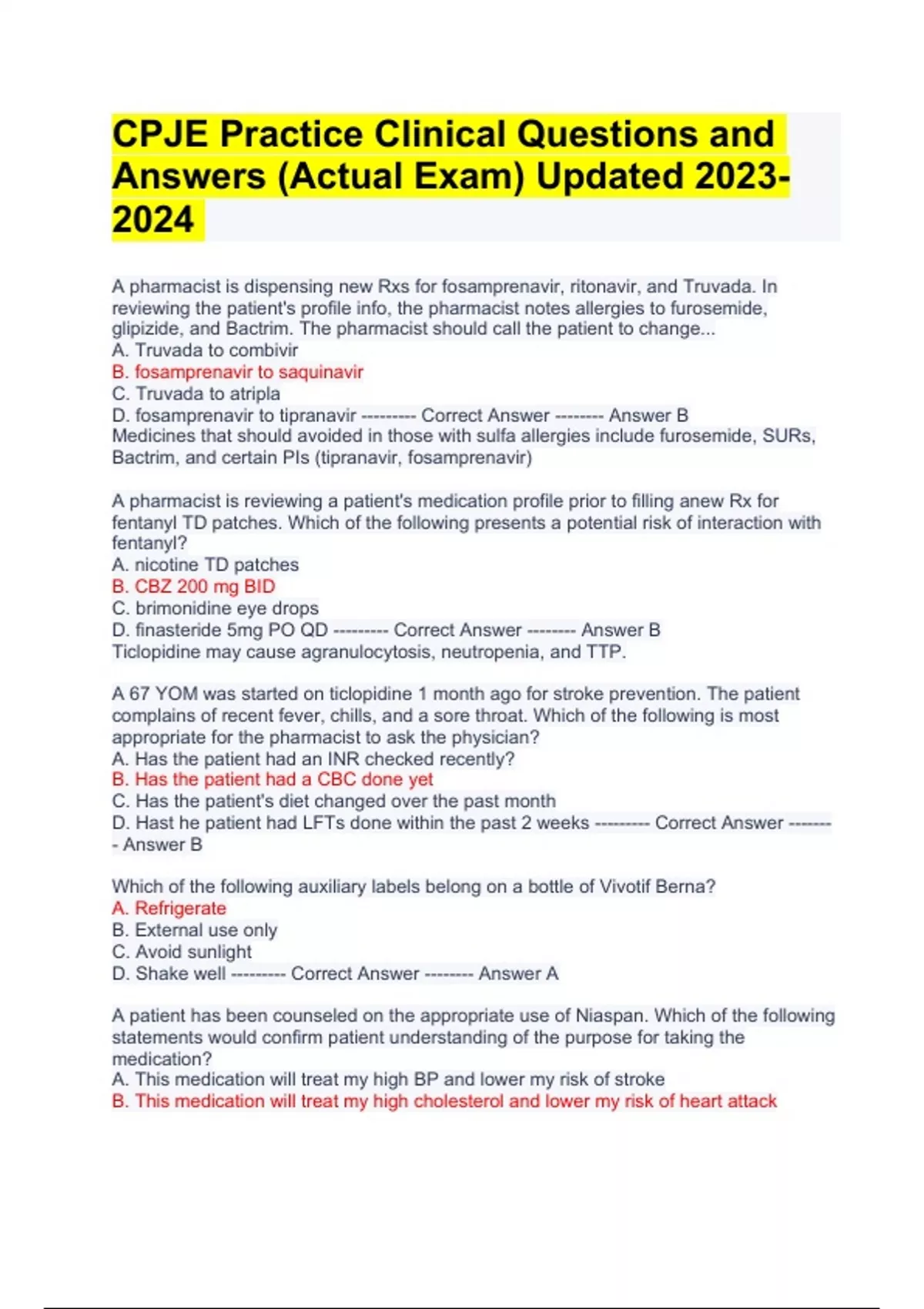 CPJE Clinical Practice Questions With Answers Updated (VERIFIED) - CPJE ...