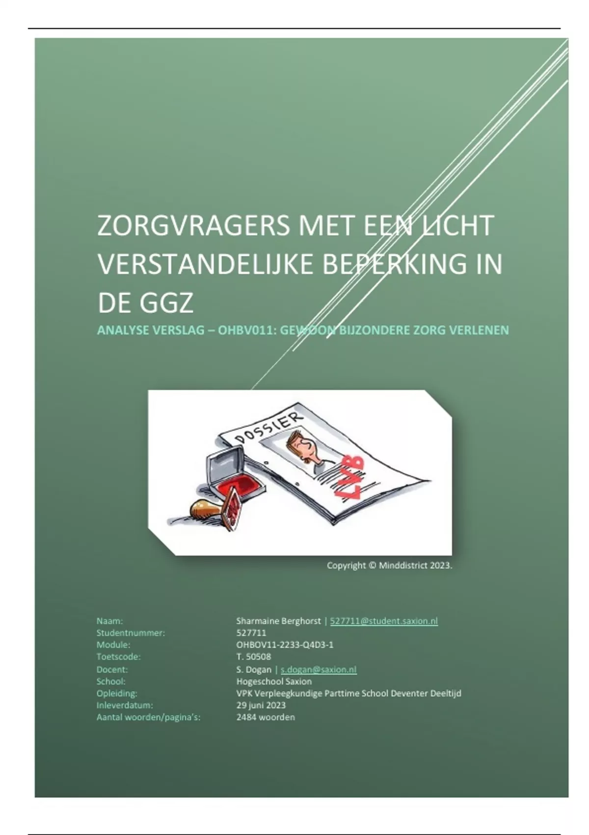 OHBOV11 Gewoon bijzondere zorg verlenen (T.50508) - (T.50508) - Stuvia NL