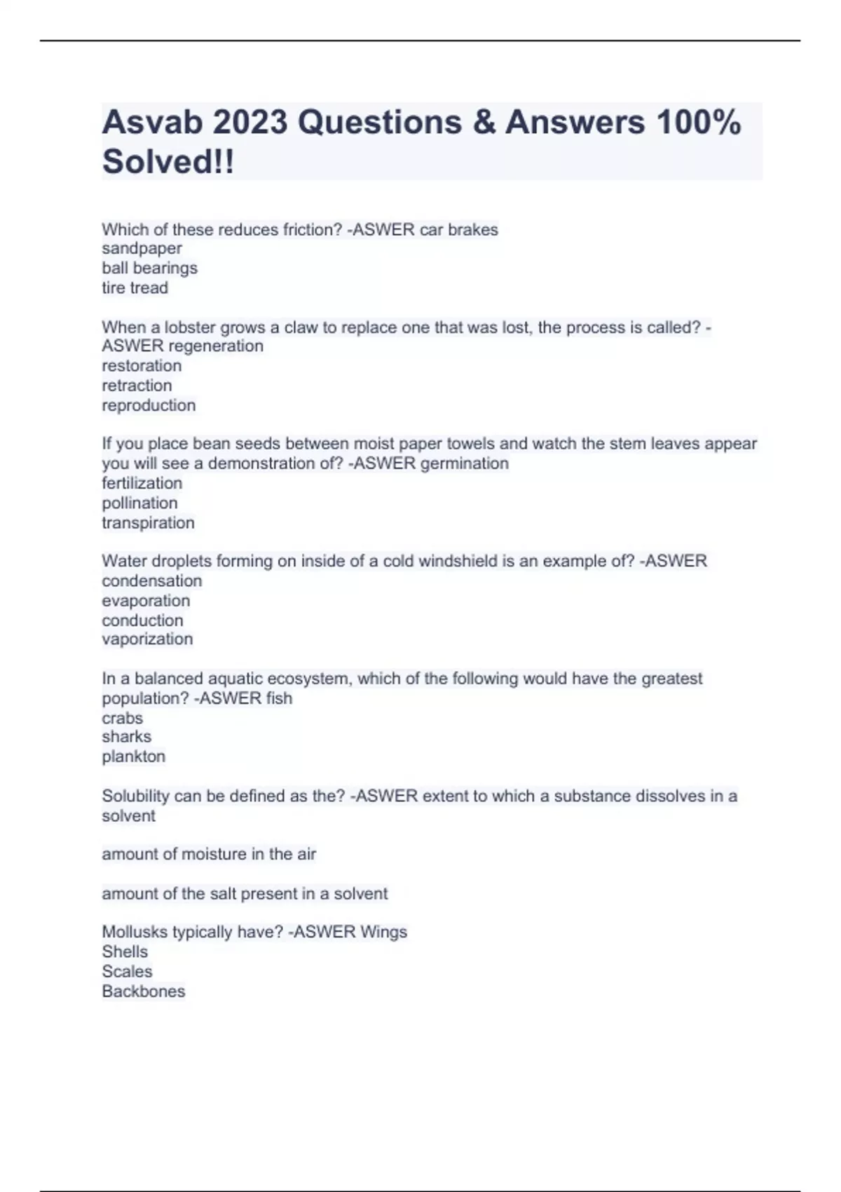 ASVAB EXAM BUNDLE (COMPLETE PACKAGE)Arithmetic Reasoning Questions and ...