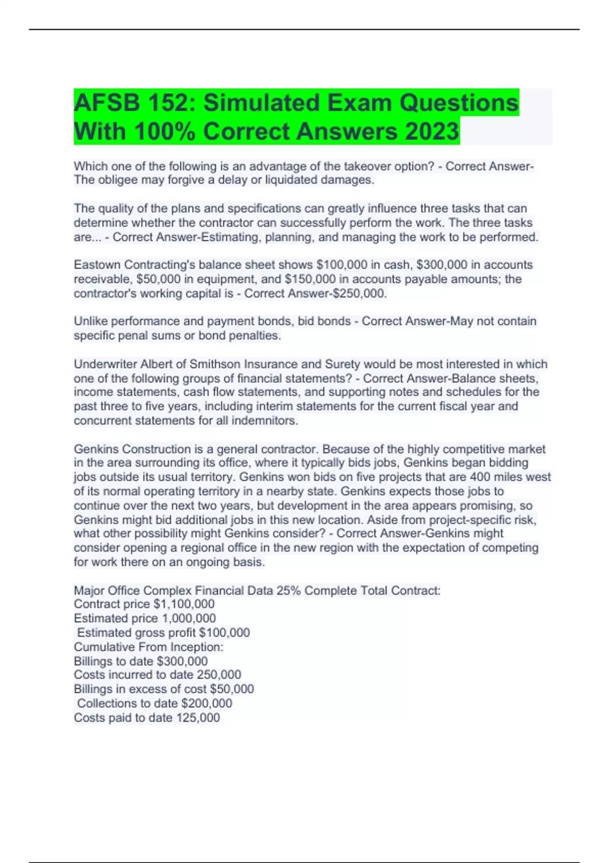 AFSB 152: Simulated Exam Questions With 100% Correct Answers 2023 ...