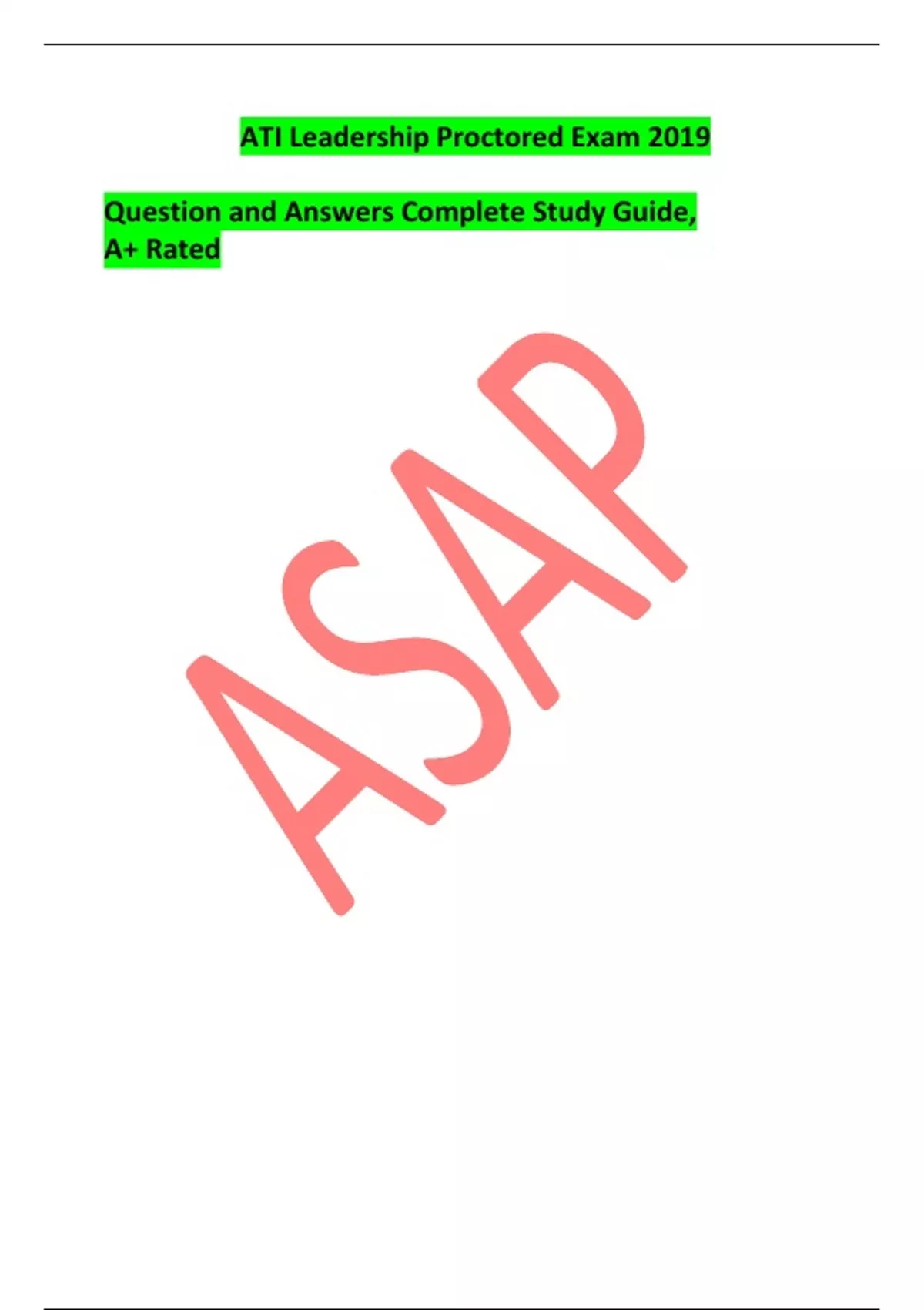ATI Leadership Proctored Exam 2019 Question and Answers Complete Study ...