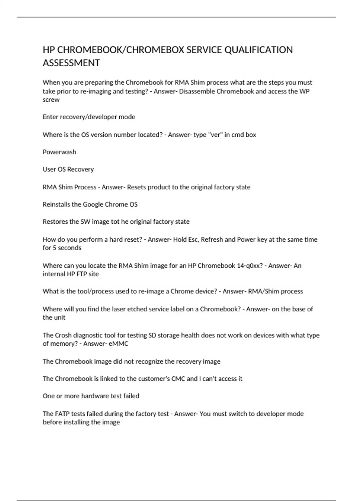 HP CHROMEBOOK/CHROMEBOX SERVICE QUALIFICATION ASSESSMENT - HP CHROME ...