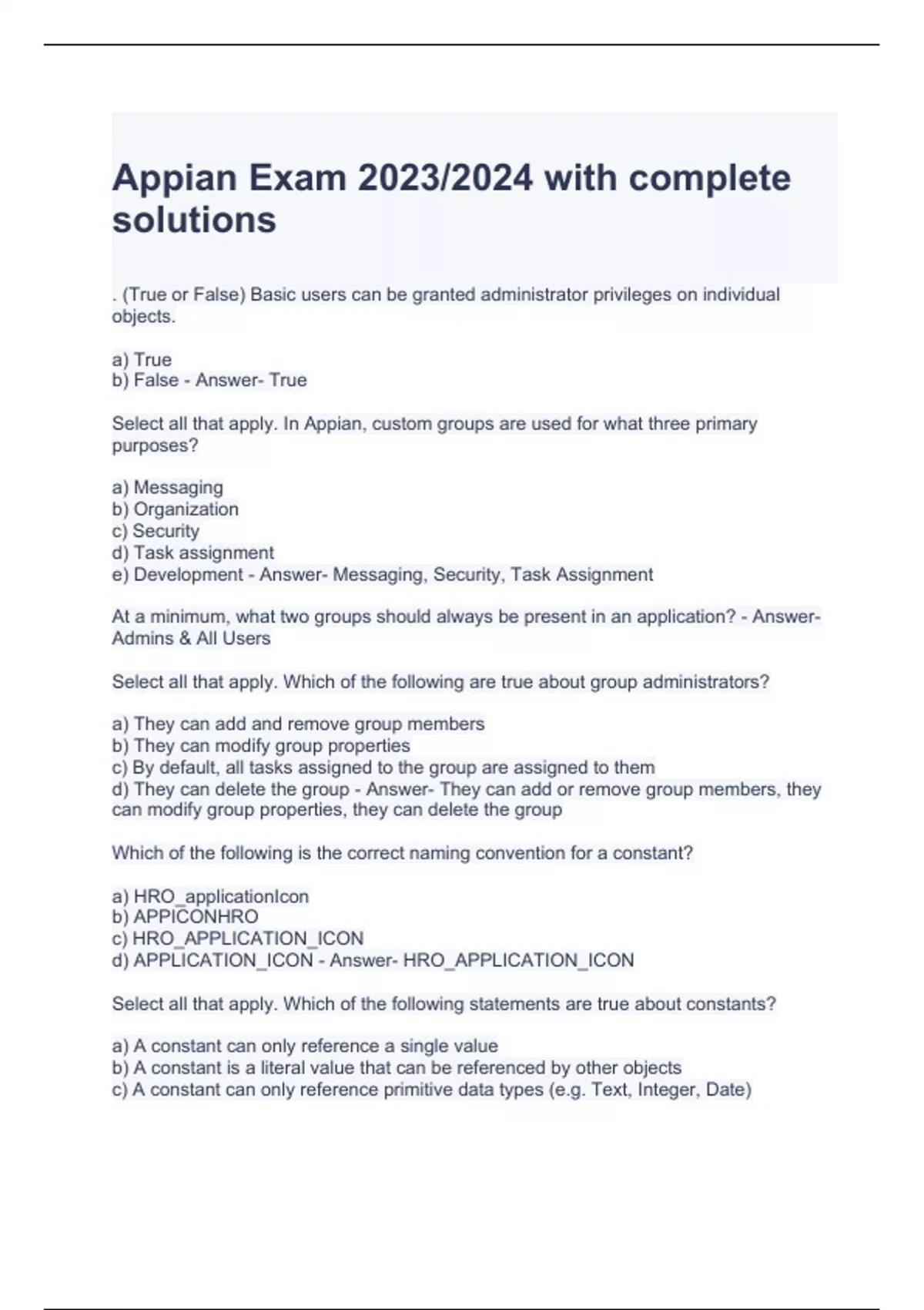 Appian Exam with complete solutions - Appian - Stuvia US