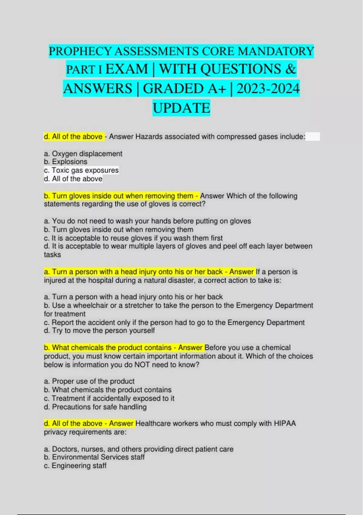 PROPHECY ASSESSMENTS CORE MANDATORY PART I EXAM | WITH QUESTIONS & ANSWERS | GRADED A+ | UPDATE ...