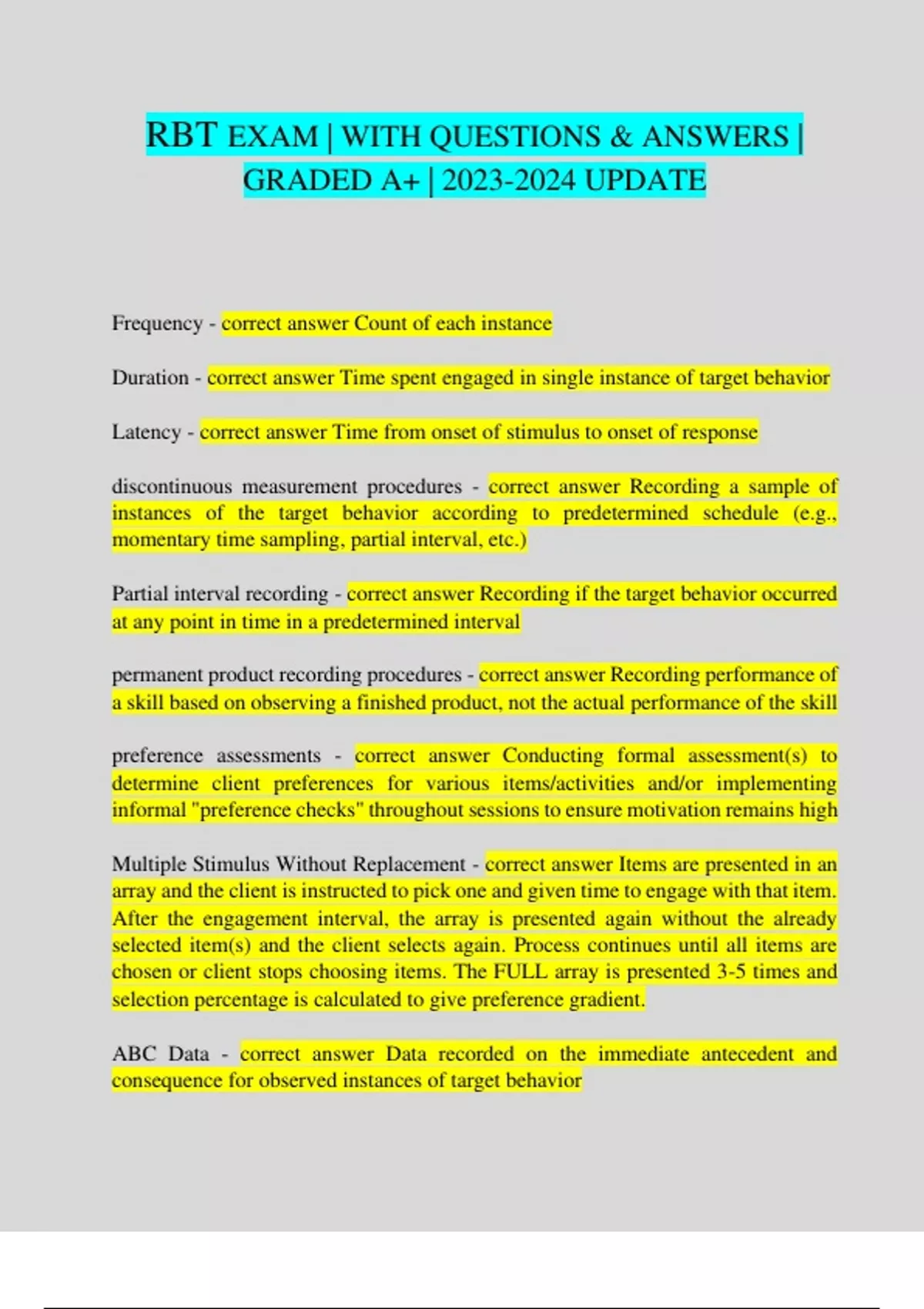 RBT EXAM | WITH QUESTIONS & ANSWERS | GRADED A+ | UPDATE - RBT - Stuvia US