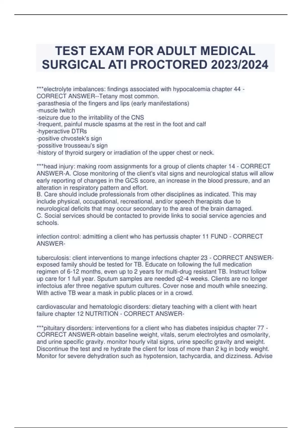 TEST EXAM FOR ADULT MEDICAL SURGICAL ATI PROCTORED 2023/2024 - SURGICAL ...